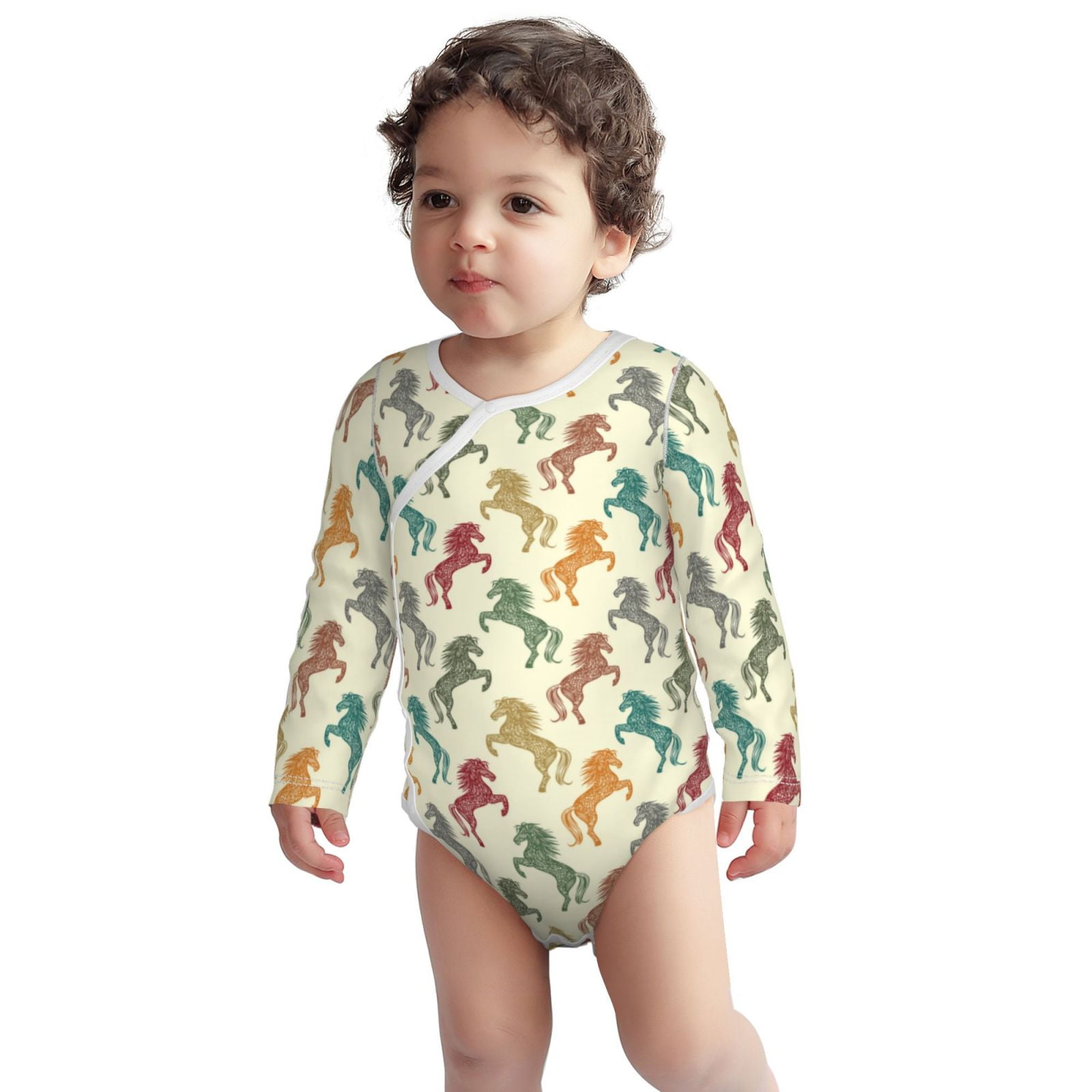 Long Sleeve Onesies Girl Boy, Abstract Minimalist Horse Colorful Cute ...