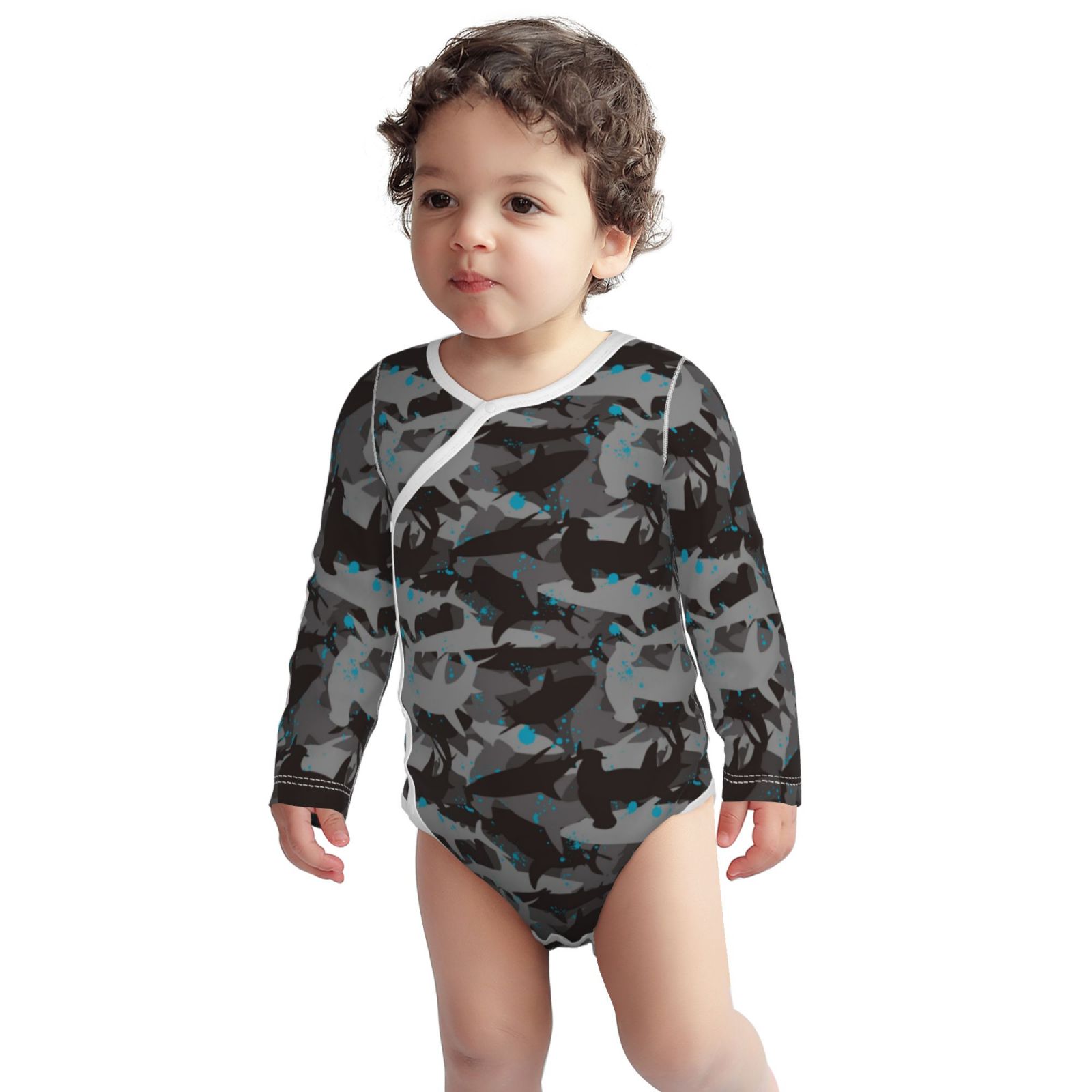 Long Sleeve Onesies Girl Boy, Black camouflage hammerhead shark Cute ...