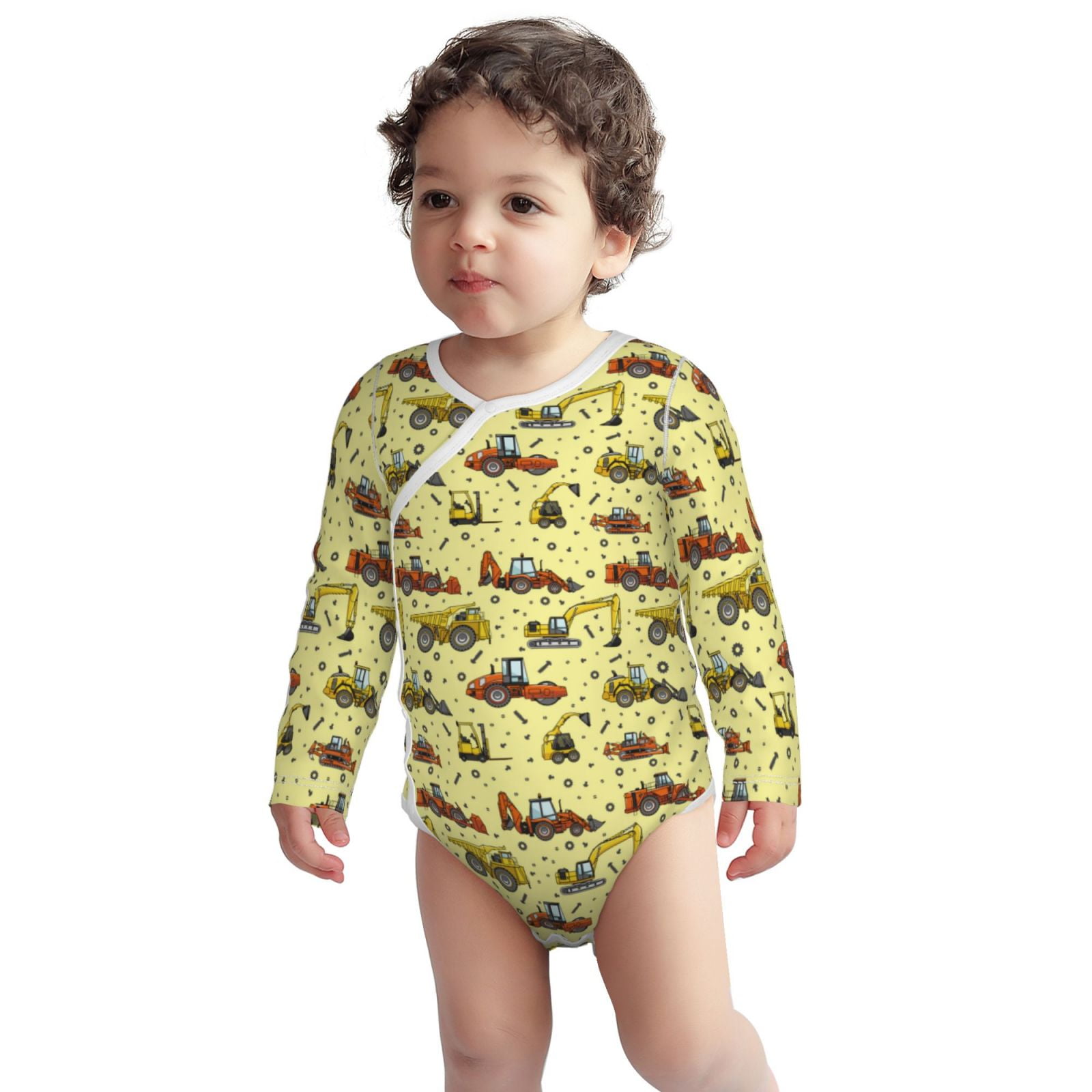 Long Sleeve Onesies Girl Boy, Cartoon Car Yellow Cute Comfy Cotton ...