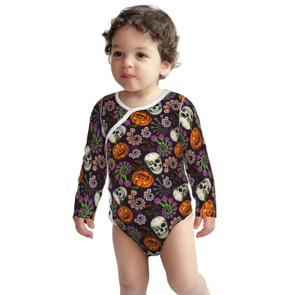 Long Sleeve Onesies Girl Boy, Halloween With Skull Cute Comfy Cotton Unisex Baby Onsies ...