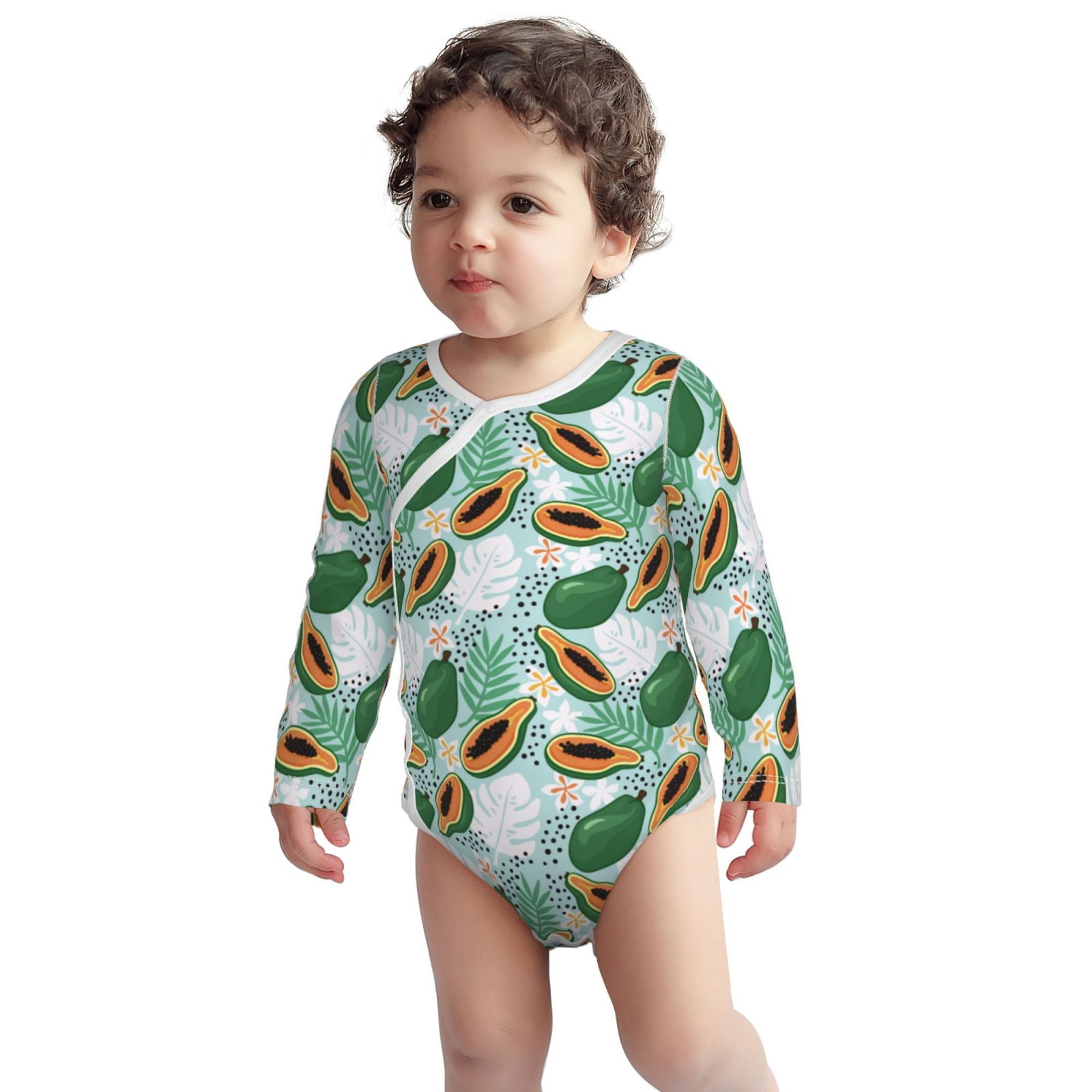 Long Sleeve Onesies Girl Boy, Papaya Tropical green Cute Comfy Cotton Unisex Baby Onsies ...