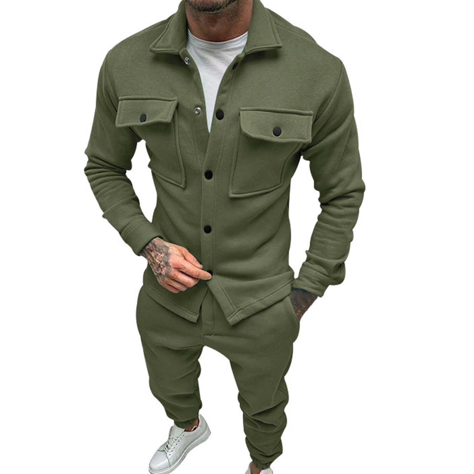 Long Sleeve Outfits for Men Green Men's Fall Breathable Wrinkle Two ...