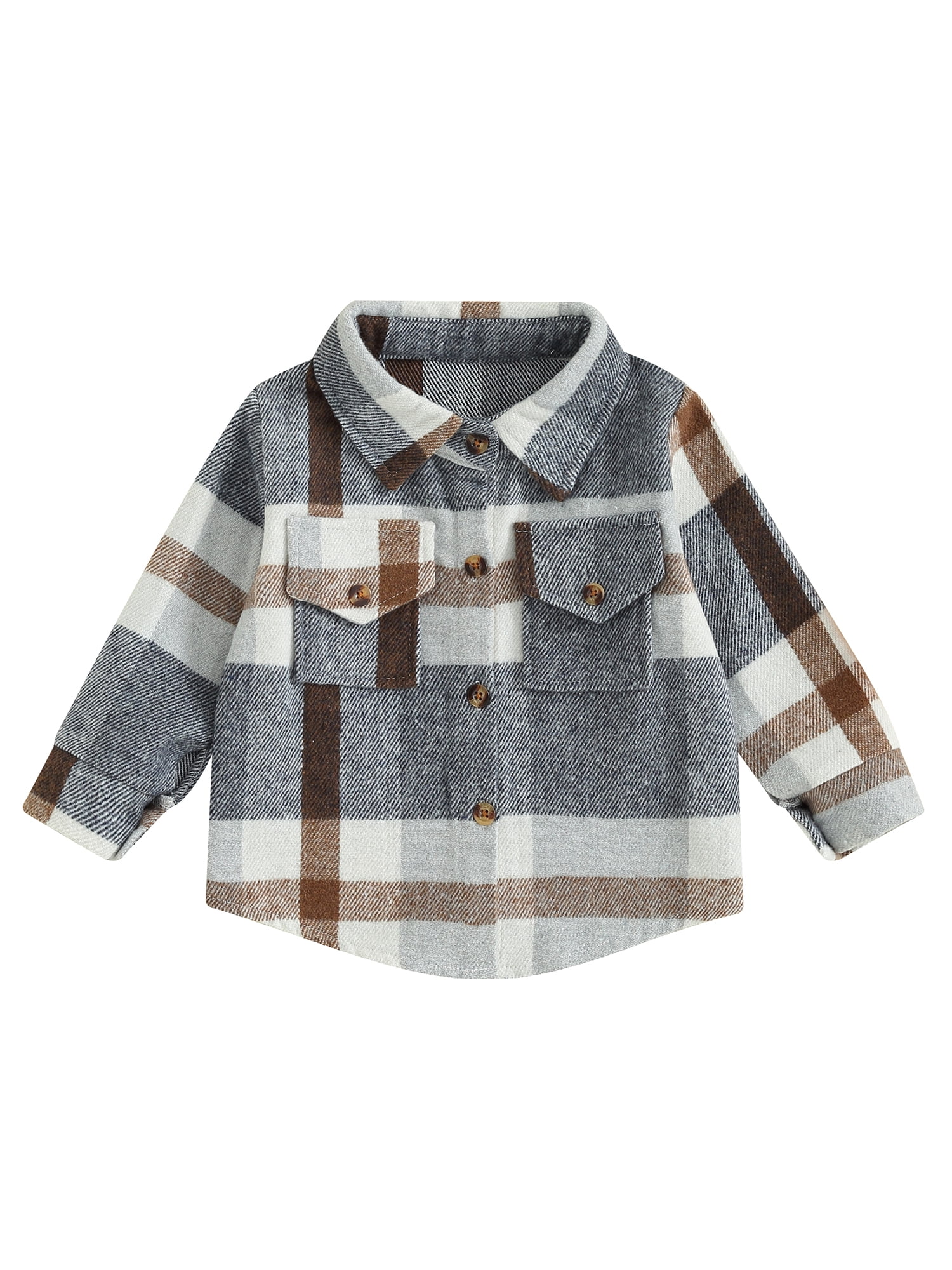 Long Sleeve Plaid Print Flannel Shirts Coats Button Down Baby Shackets ...