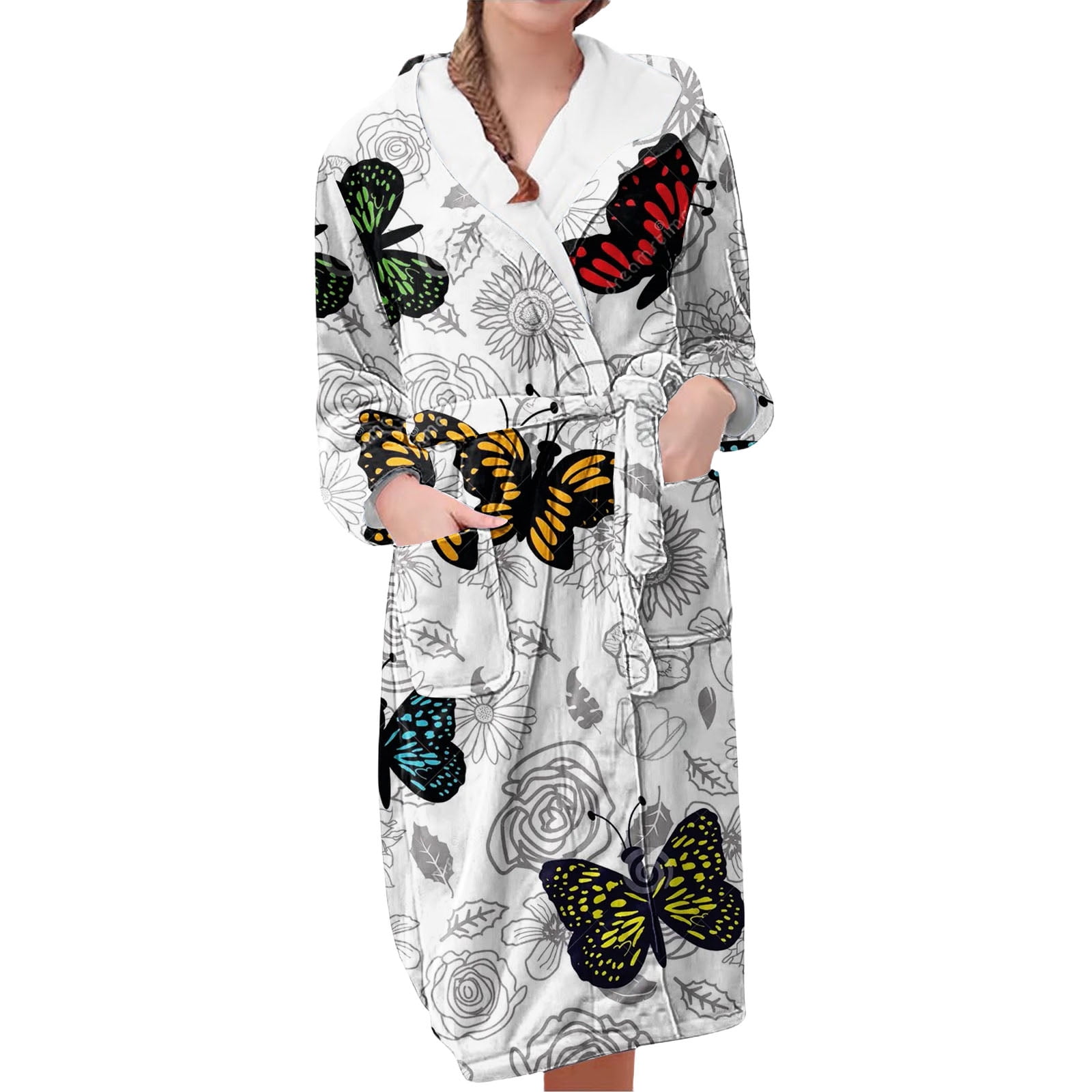 Long Sleeve Robes for Women Fluffy House Coat Oversized Kimono Women's ...