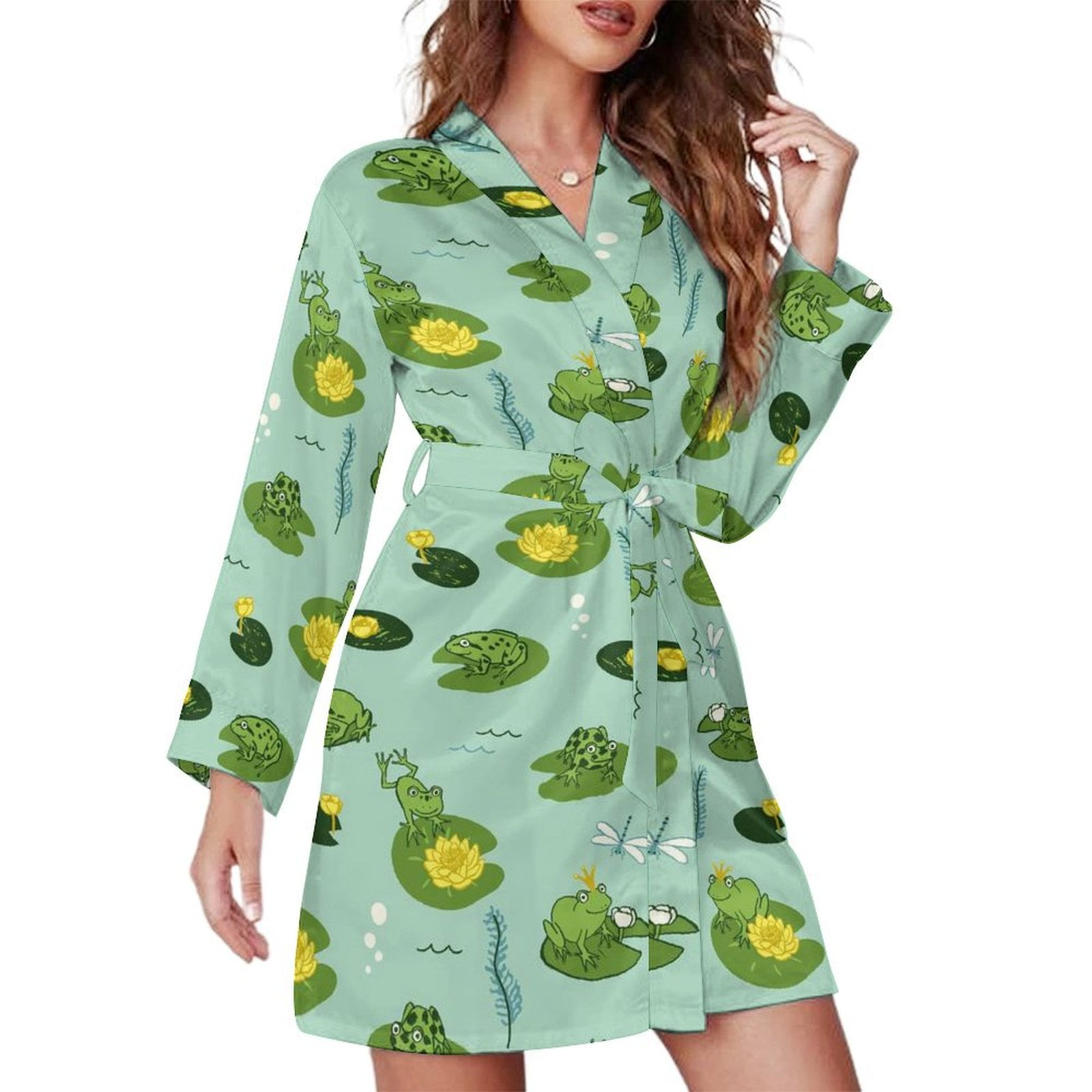 Long Sleeve Robes for Women Froggs In The Lake Soft Belted Bathrobe ...