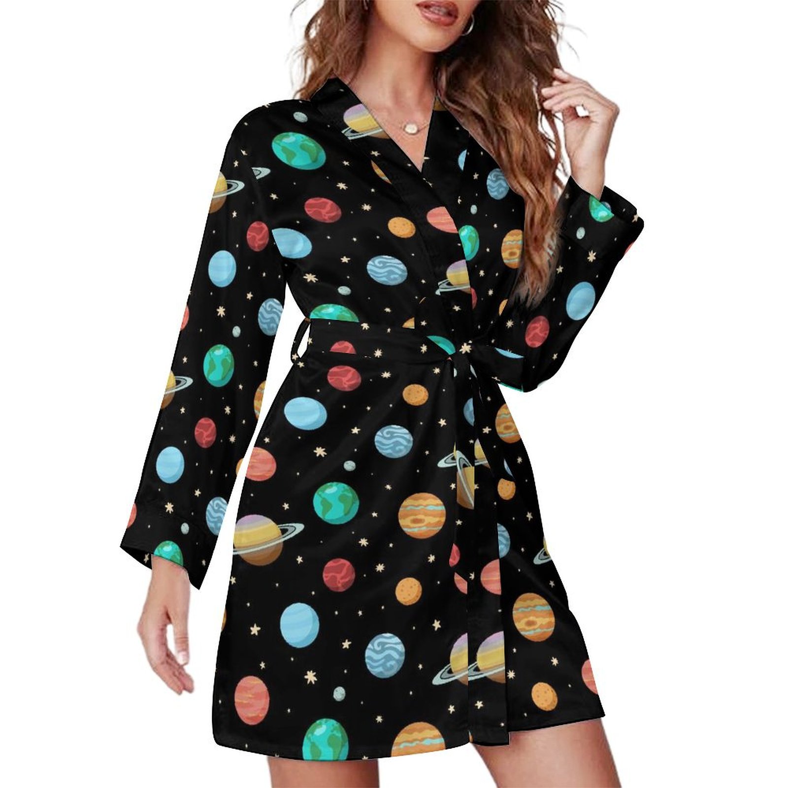 Long Sleeve Robes for Women Solar System Planets Space Soft Belted ...