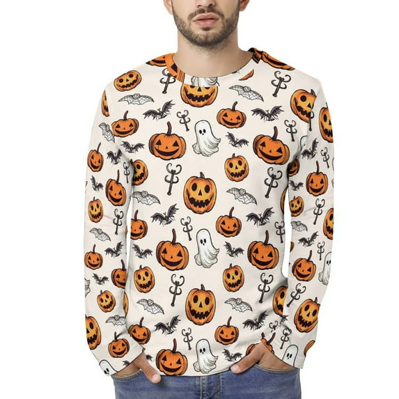 Long Sleeve Shirts for Men - Bat Halloween Pumpkin Casual Crew Neck ...