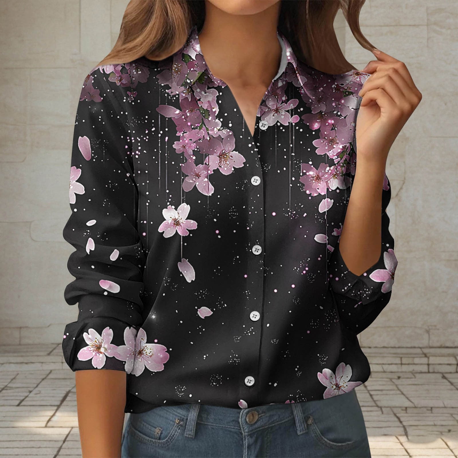 Long Sleeve Shirts for Women Button Down Collared Shirts Dressy ...