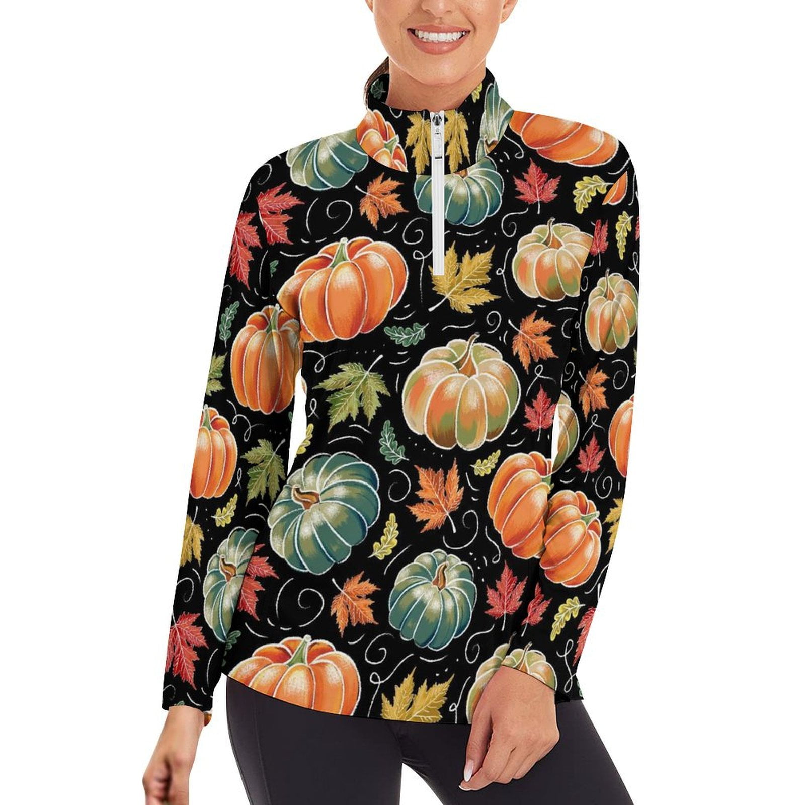Long Sleeve Shirts for Women - Daisy Maple Leaf Quarter Zip Pullover ...