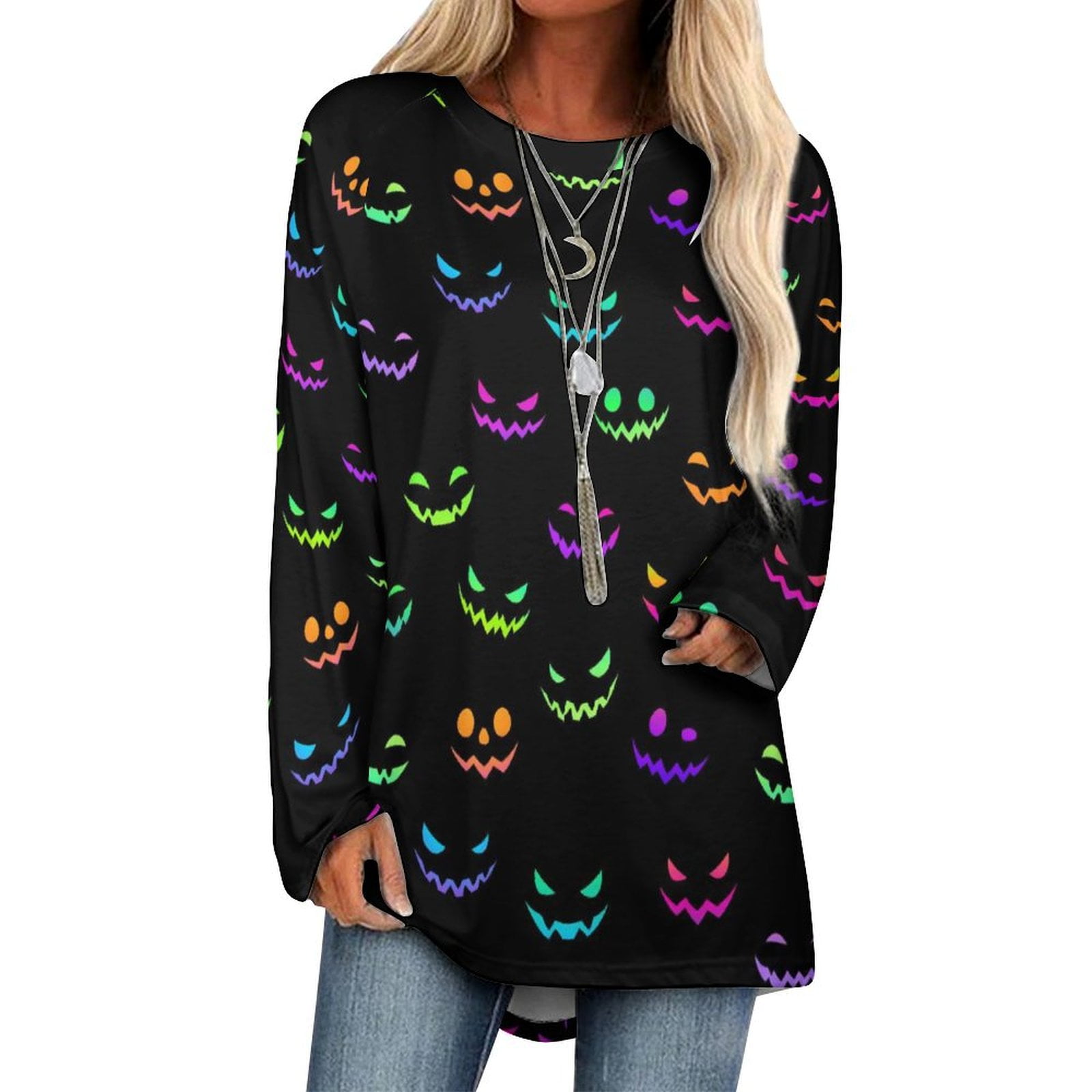 Long Sleeve Shirts for Women, Halloween Background Elements Loose Fit Womens Long Sleeve T ...