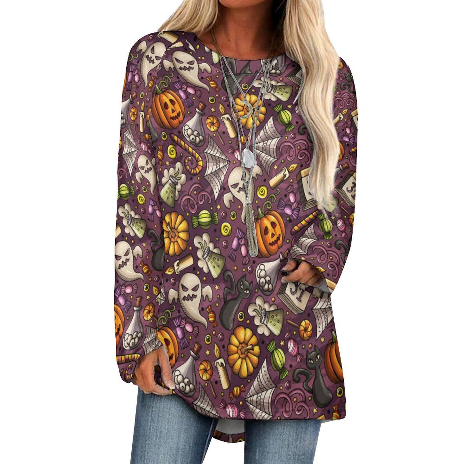 Long Sleeve Shirts for Women, Halloween Element Patterns Loose Fit ...