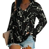 Long Sleeve Shirts for Women - Halloween Skull Love V Neck Loose Fit ...