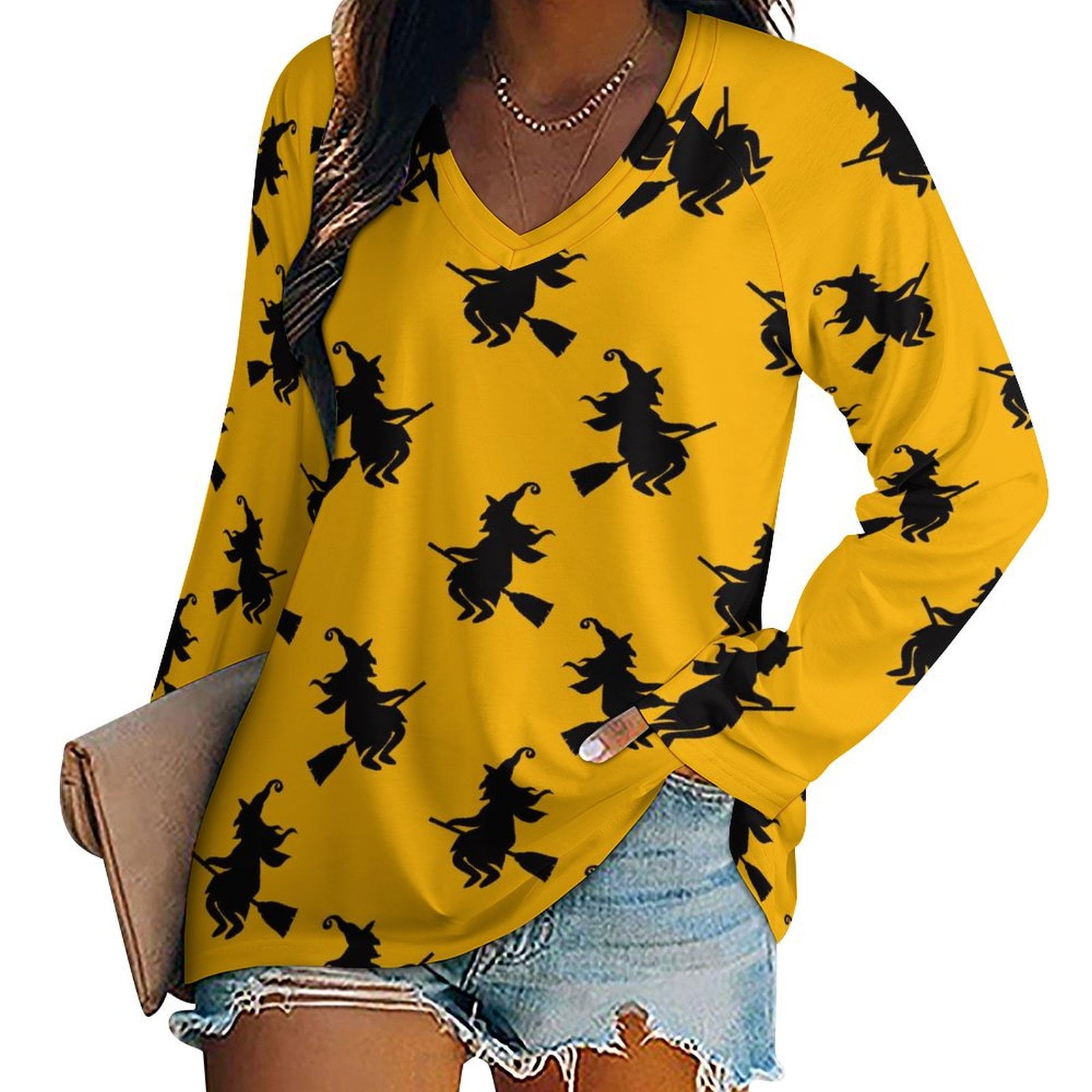 Long Sleeve Shirts for Women - Halloween Witch Patterns Loose Fit Soft ...