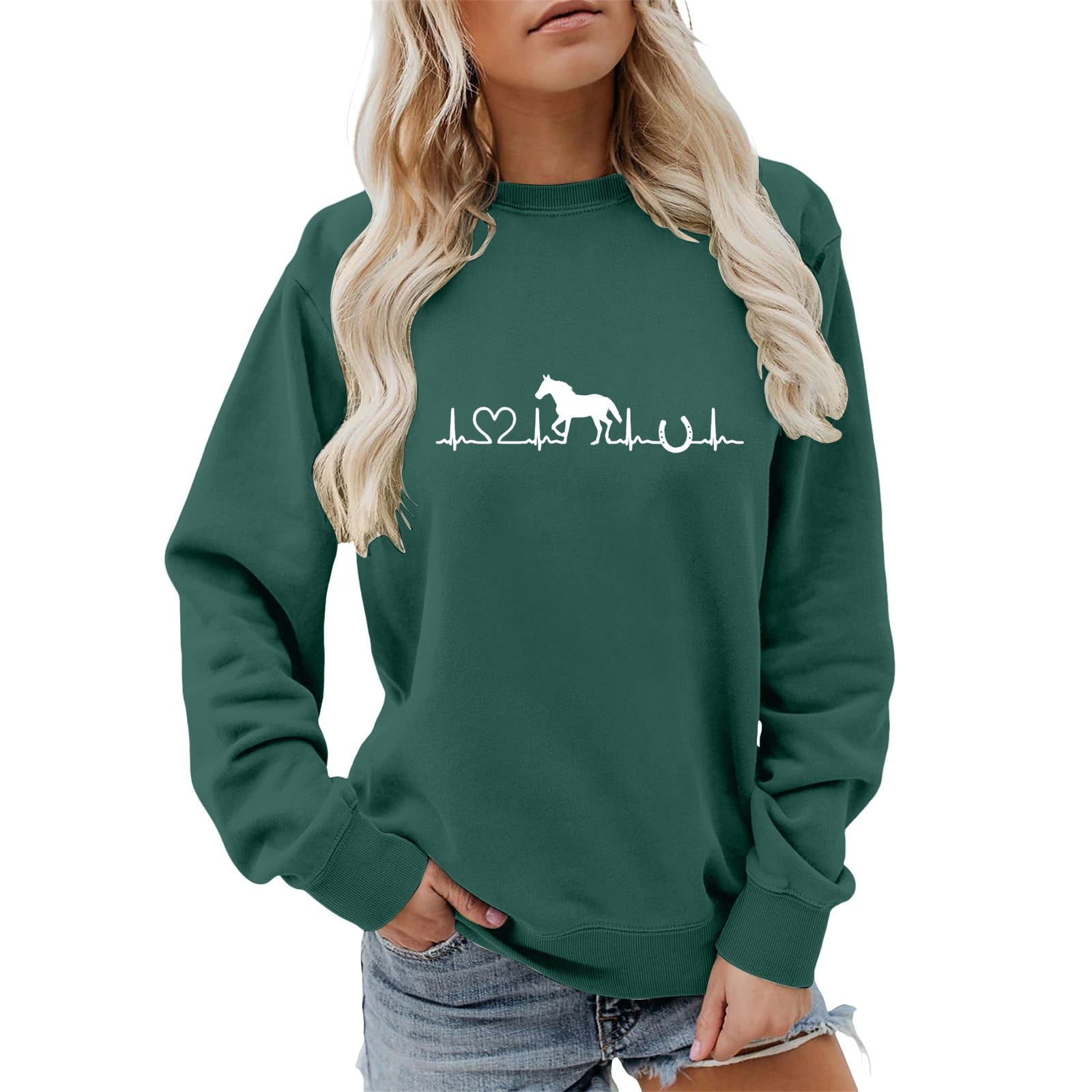 Long Sleeve Shirts for Women Hemlock Horse Sweatshirt for Women Cute ...