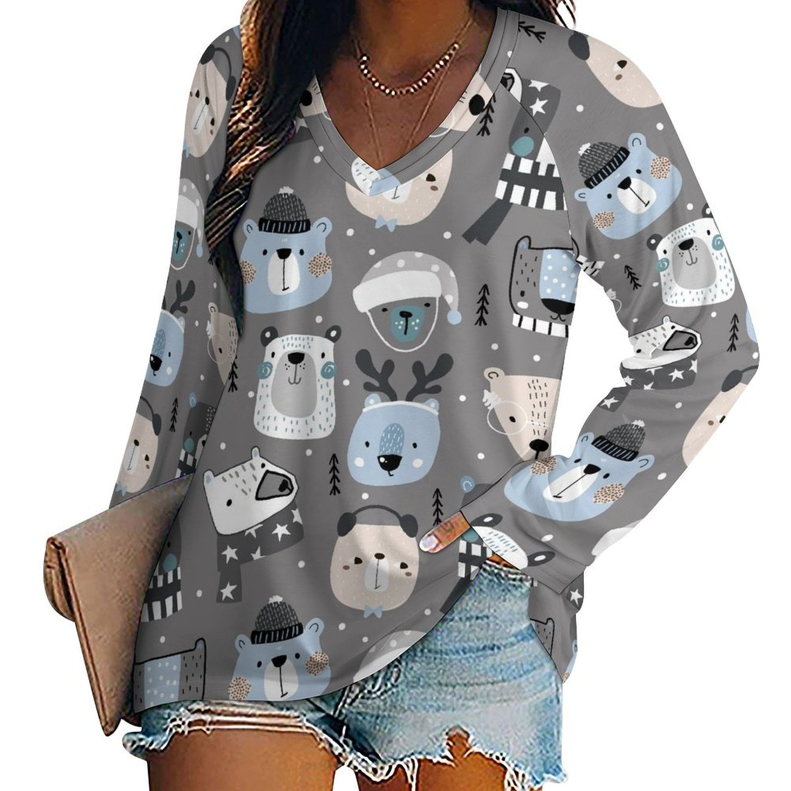 Long Sleeve Shirts for Women - Winter Scarf Cute Beer Loose Fit V Neck ...