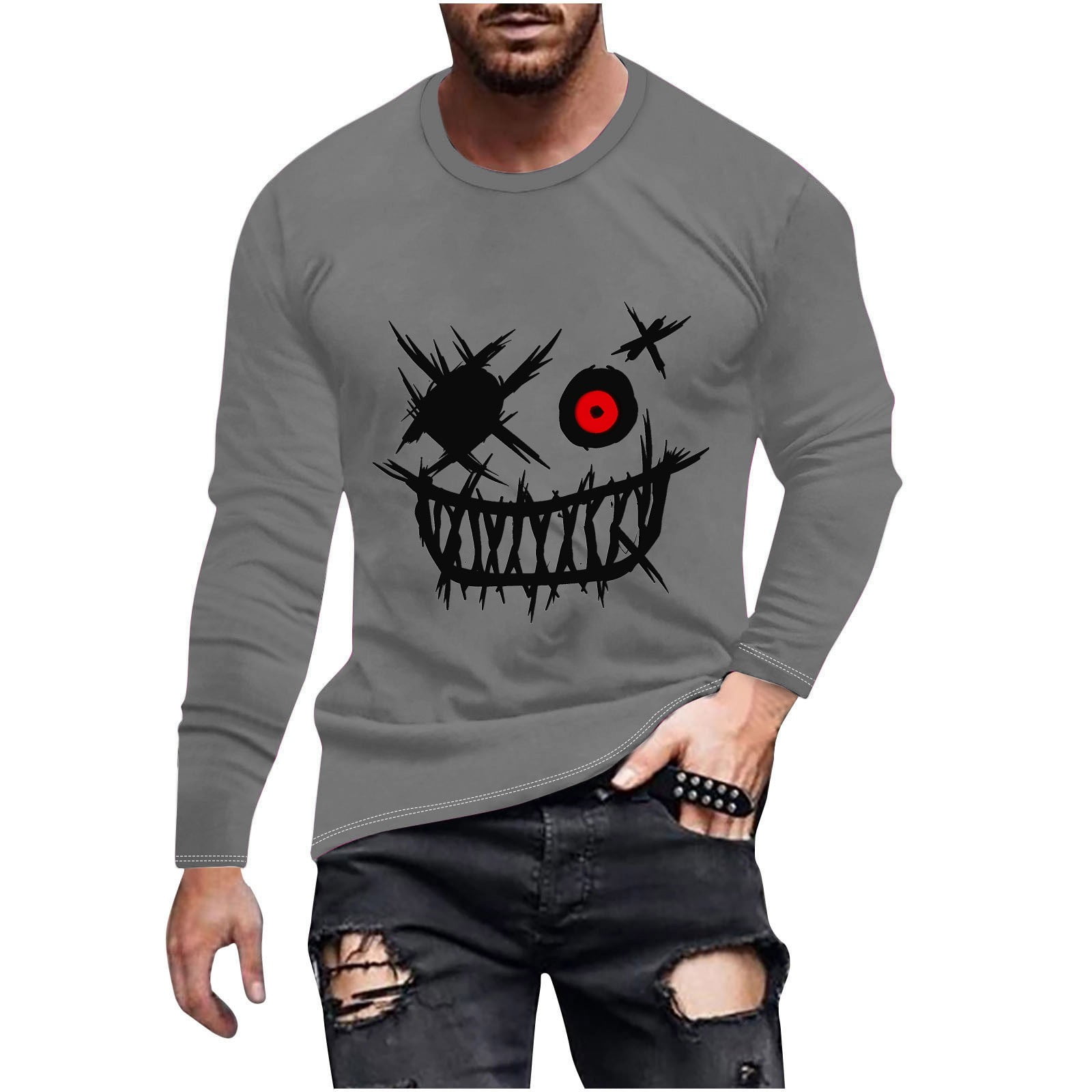 Long Sleeve Shirts for Man Fall Summer Boat Neck Spandex Graphic Tops ...