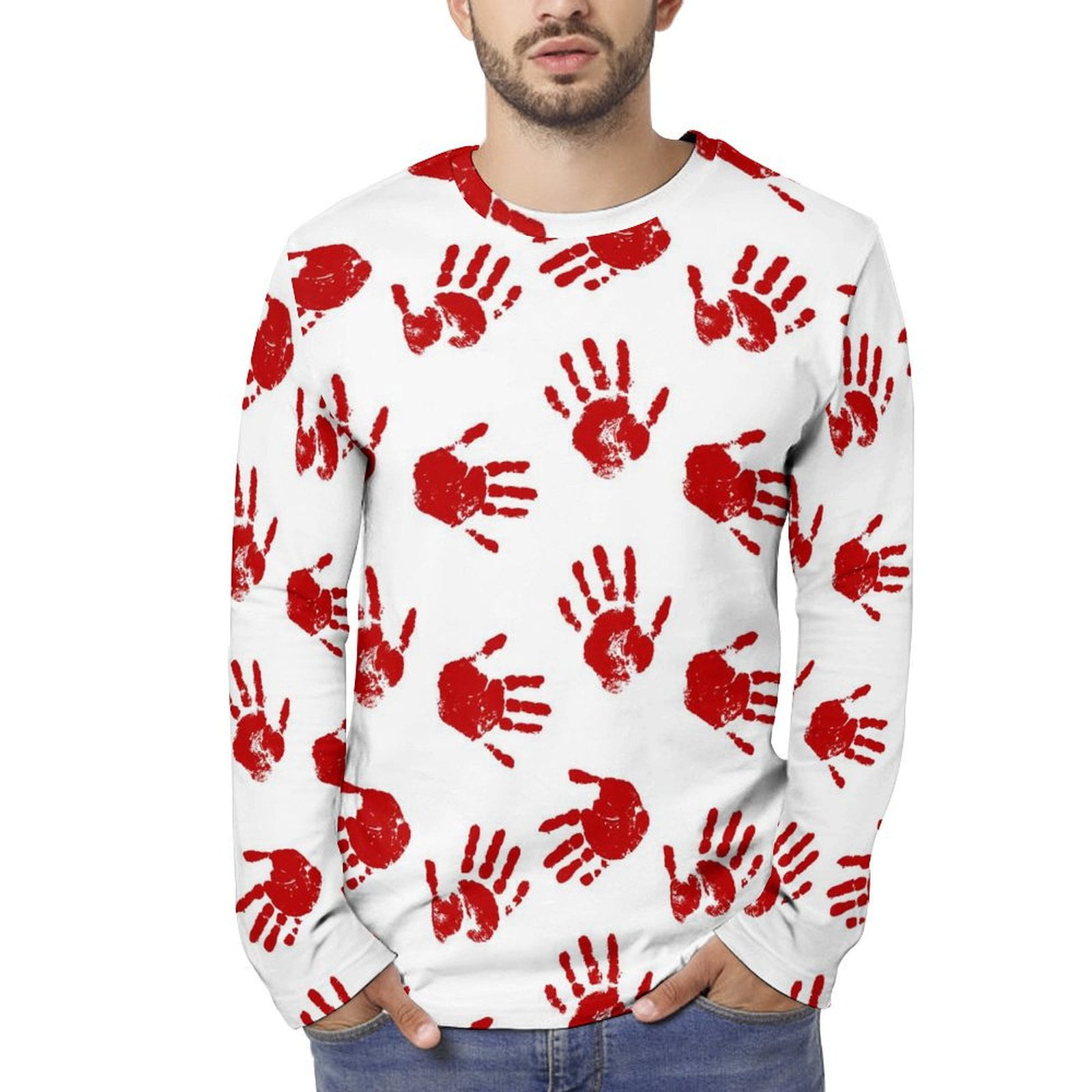 Long Sleeve Shirts for Men - Bloody Hand Casual Crew Neck Mens Long ...