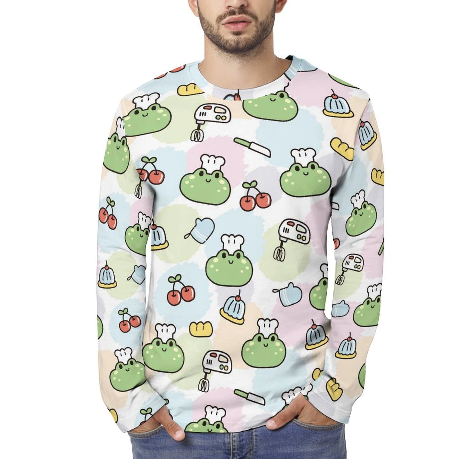 Long Sleeve Shirts for Men - Frog Wear Chef Hat Crew Neck Casual Mens ...