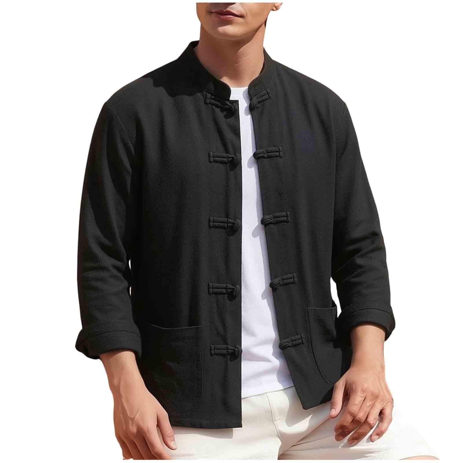 Long Sleeve Shirts for Men, Mandarin Collar Linen Shirts for Men ...