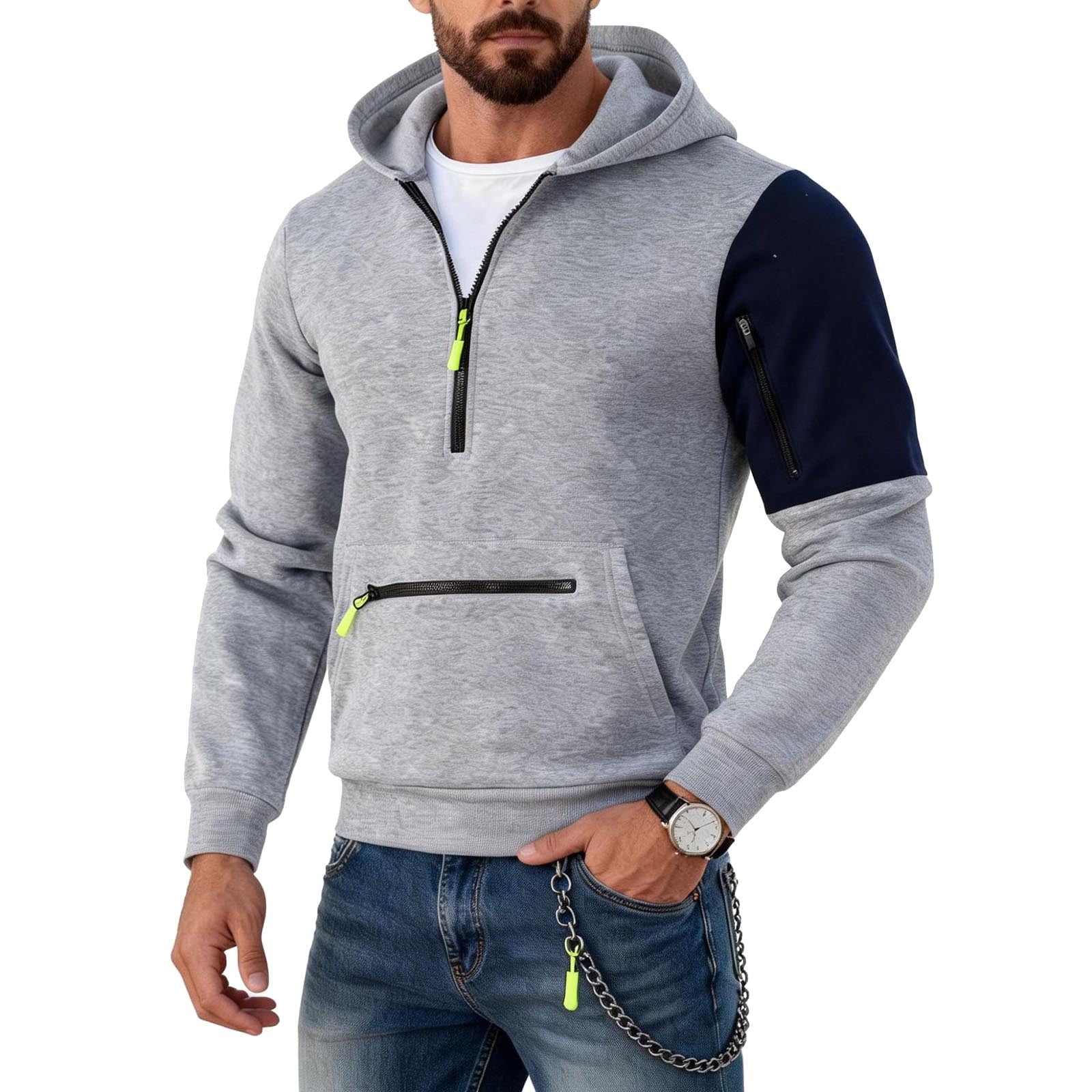 Long Sleeve Shirts for Men, Men's Color-Block Half-Zip Hoodie ...