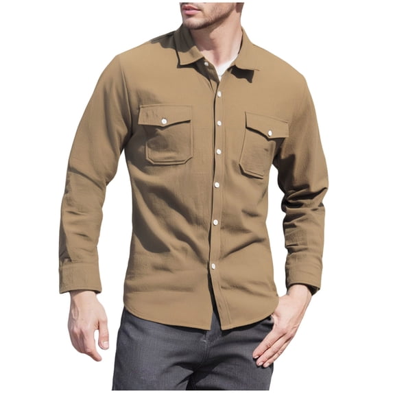 Long Sleeve Shirts for Men, Mens Cargo Long Sleeve Shirts Casual Cotton ...