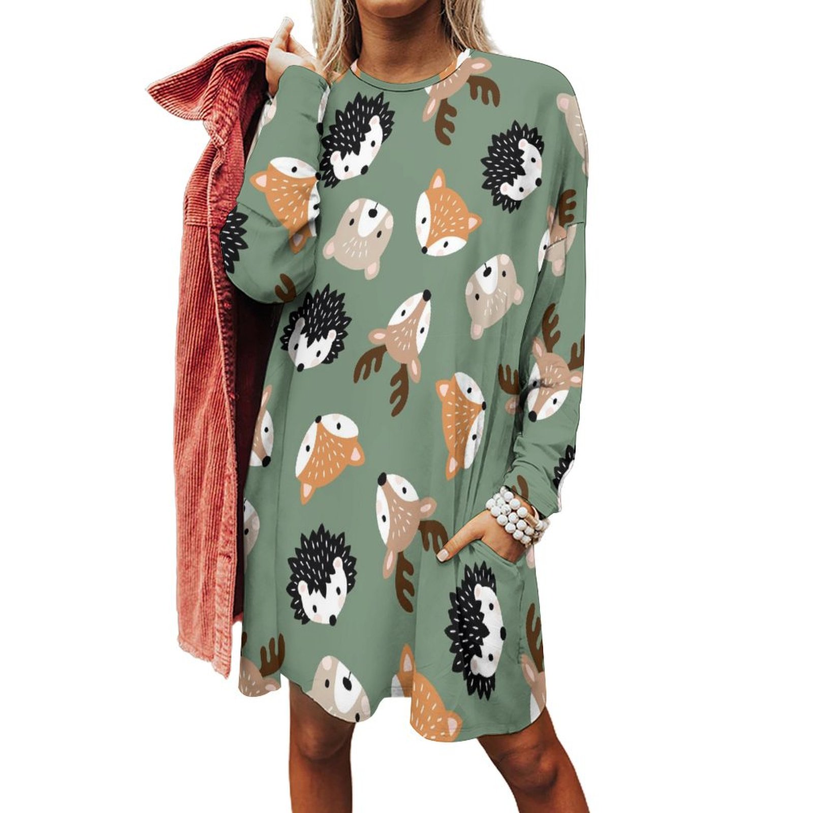 Long Sleeve Shirts for Women Animal Heads Loose T Shirts Crew Neck Tees ...