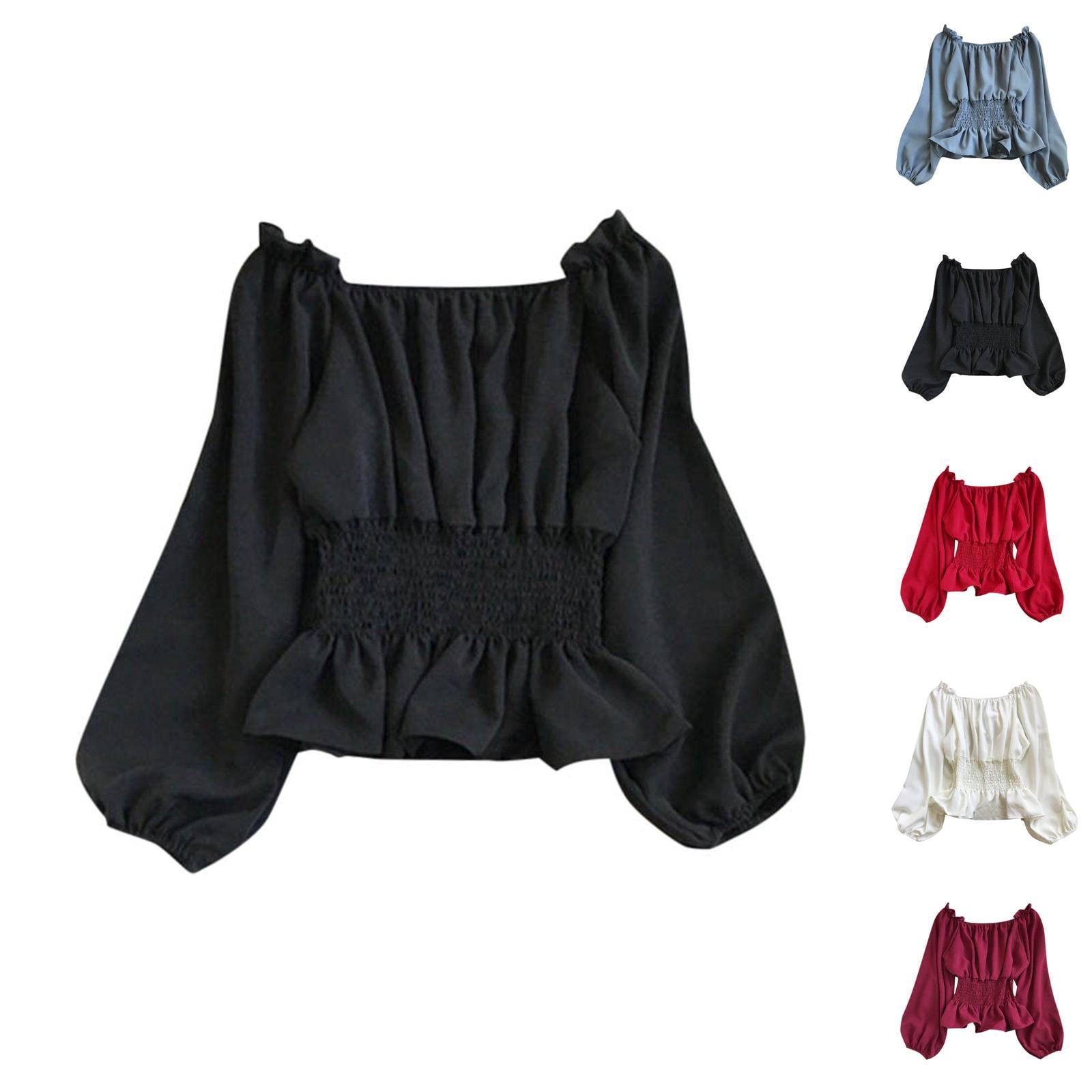 Long Sleeve Shirts for Women Chiffon Off Shoulder Cropped Renaissance ...