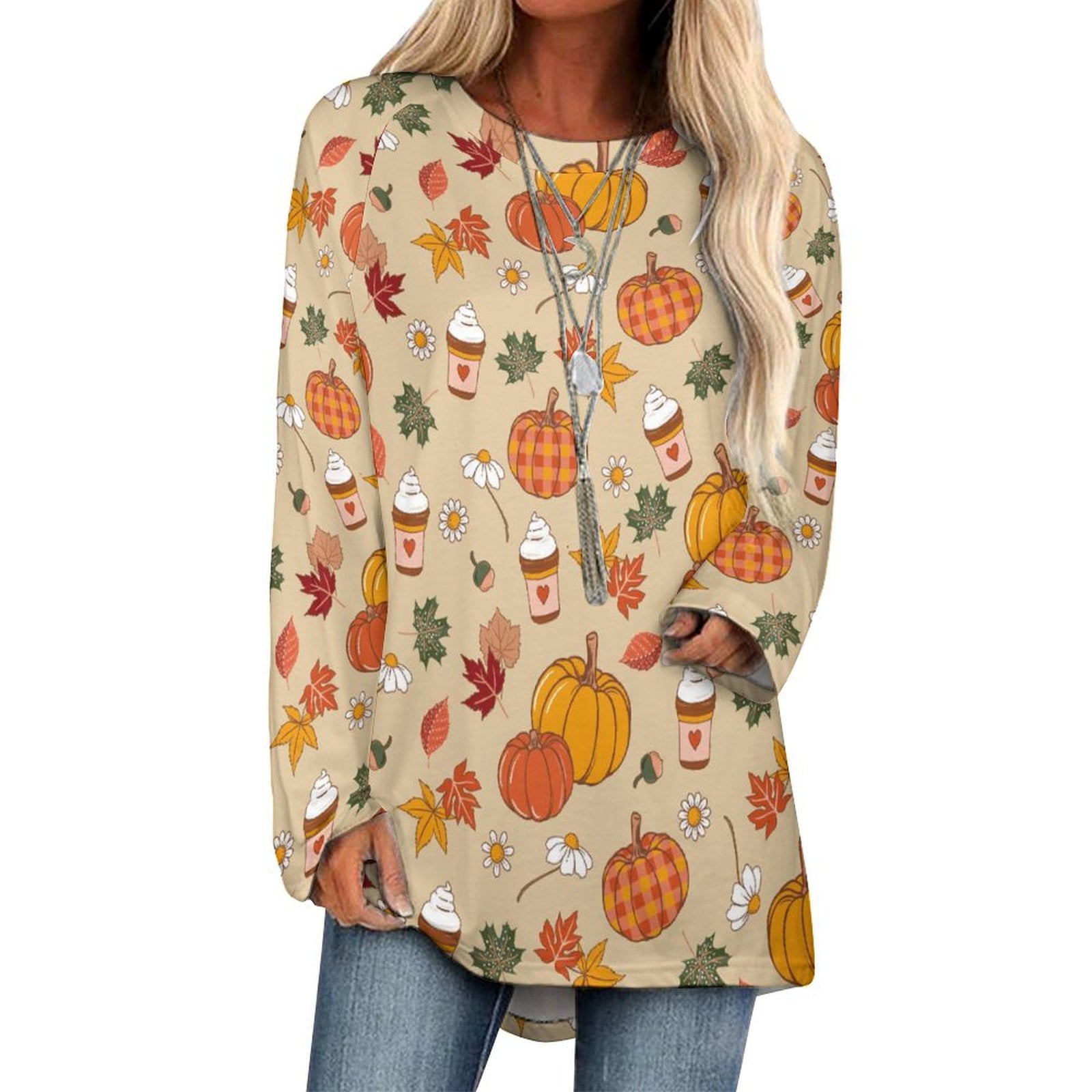 Long Sleeve Shirts for Women Fall Autumn Loose T Shirts Round Tees Fall ...