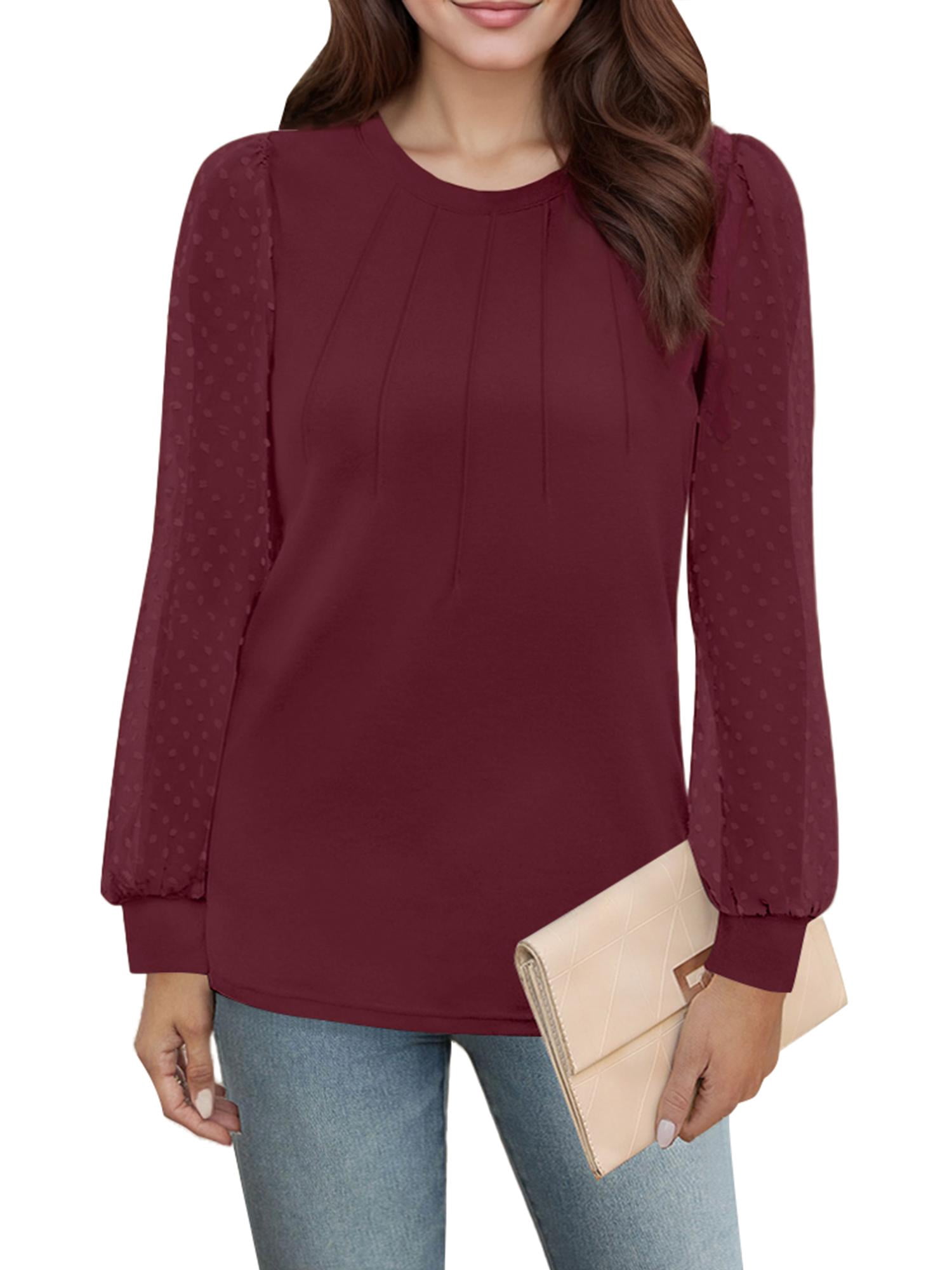 Long Sleeve Shirts for Women Fall Dressy Casual Blouses Fashion Pleated ...