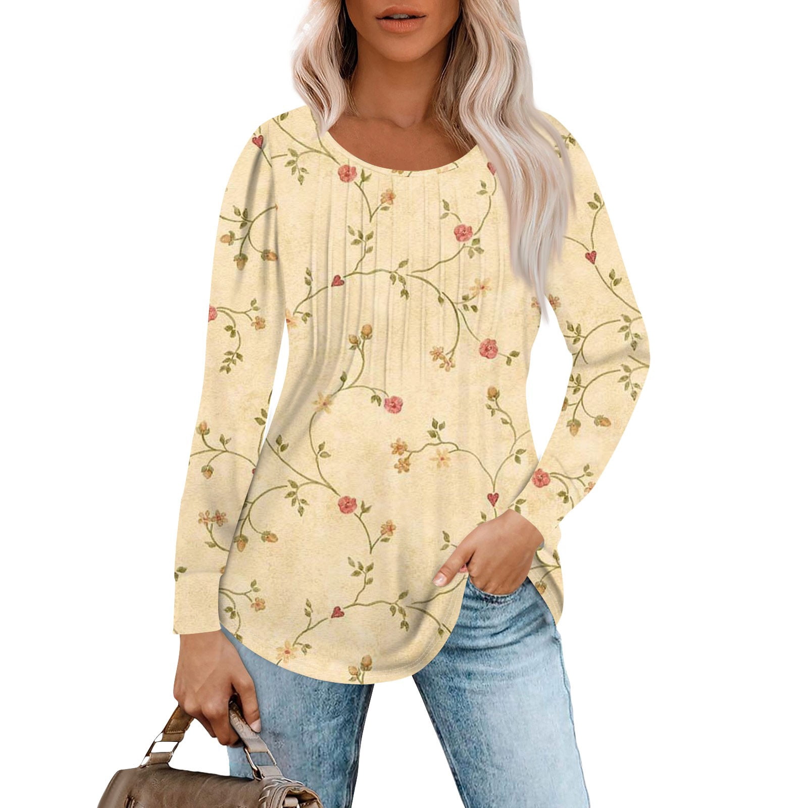 Long Sleeve Shirts for Women Fall Tops Dressy Casual Blouses Pleated ...