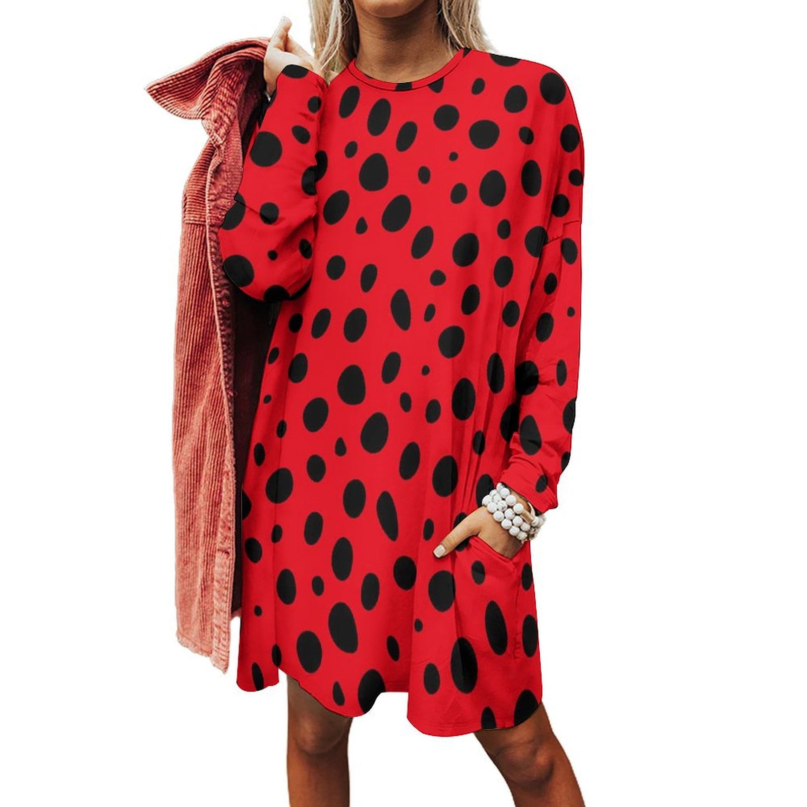 Long Sleeve Shirts for Women Ladybug Dotted Loose T Shirts Crew Neck ...