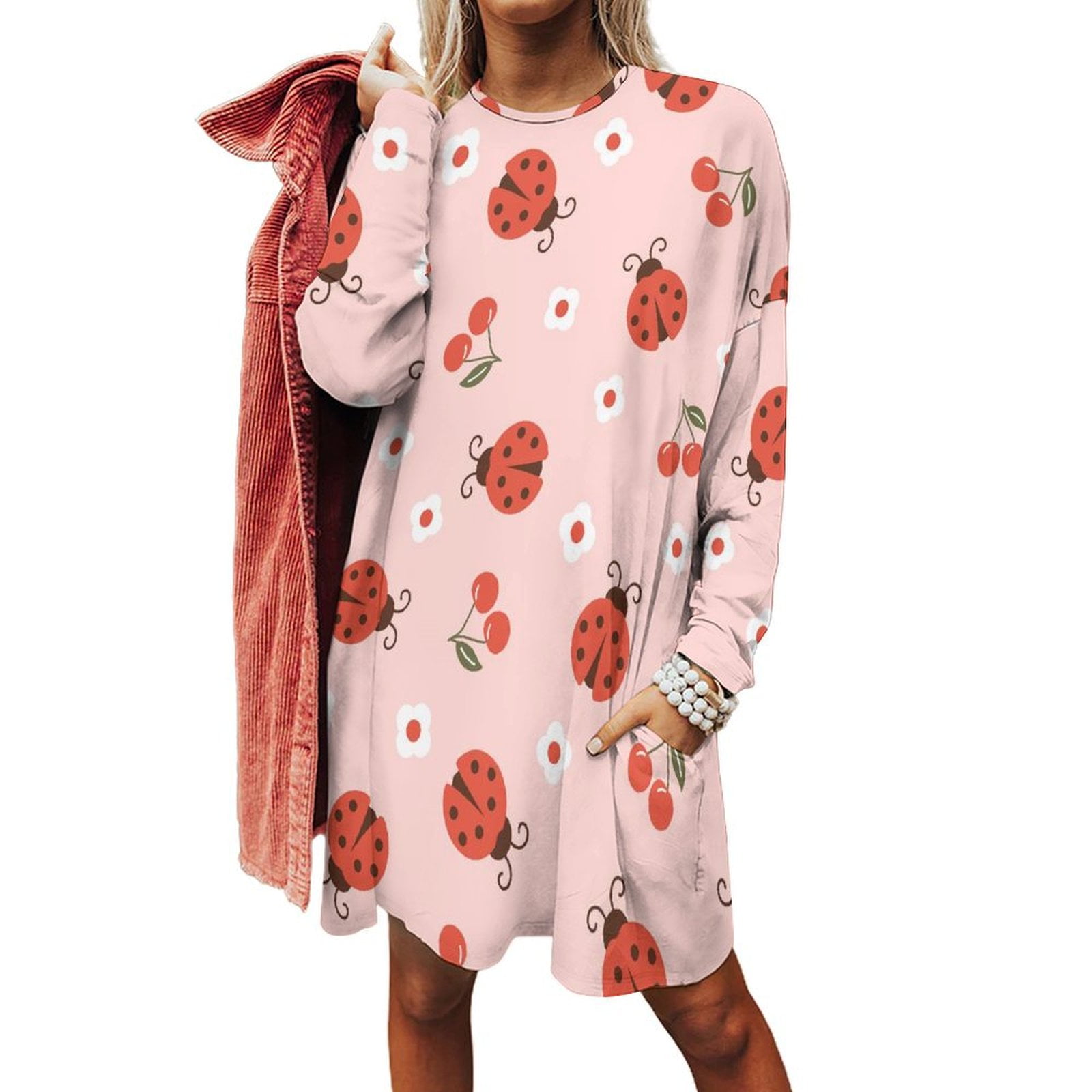 Long Sleeve Shirts for Women Ladybug With Flower Loose T Shirts Crew ...