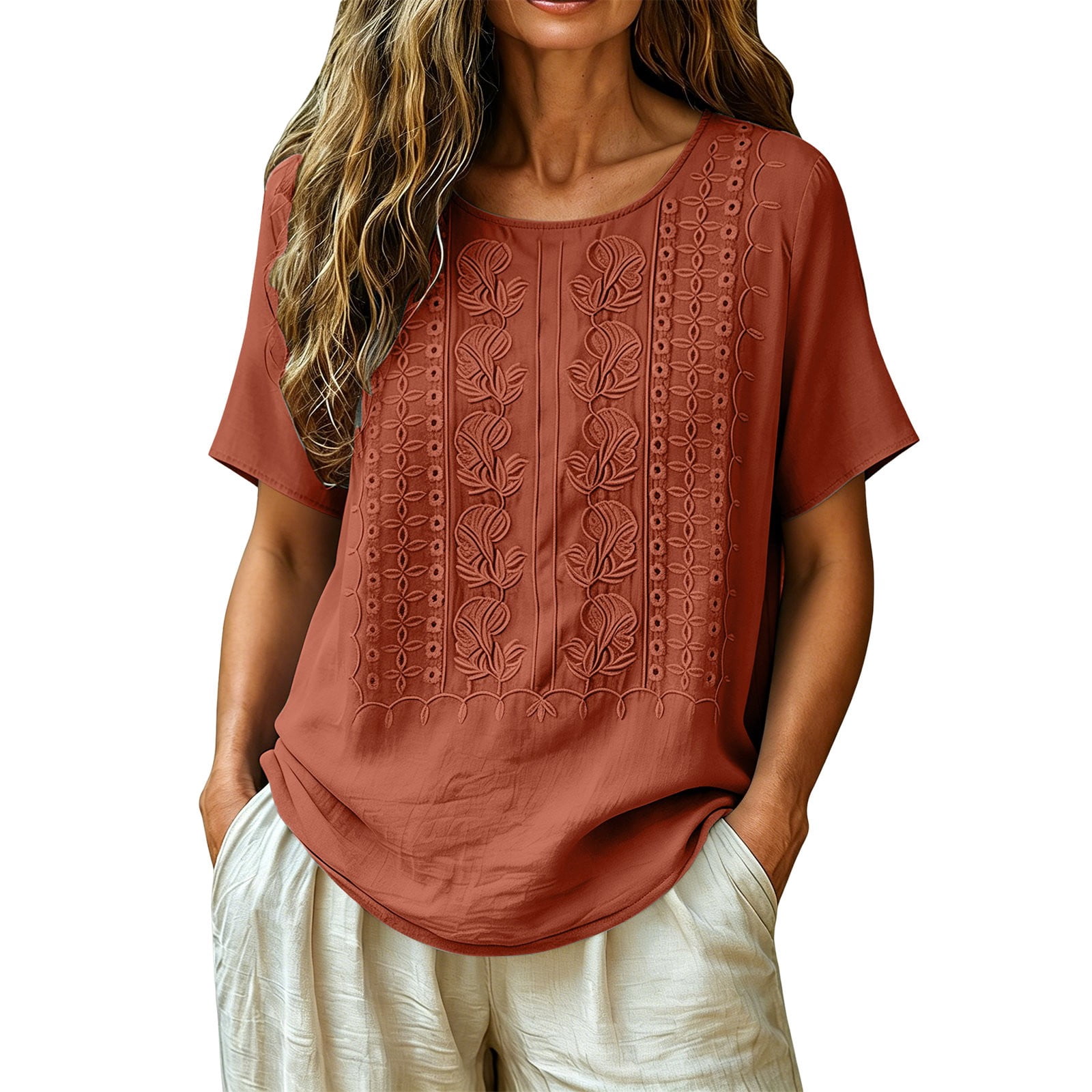 Long Sleeve Shirts for Women Linen Basic Work Blouses Tops Fall ...