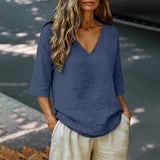 Long Sleeve Shirts for Women Linen Basic Work Blouses Tops Fall ...
