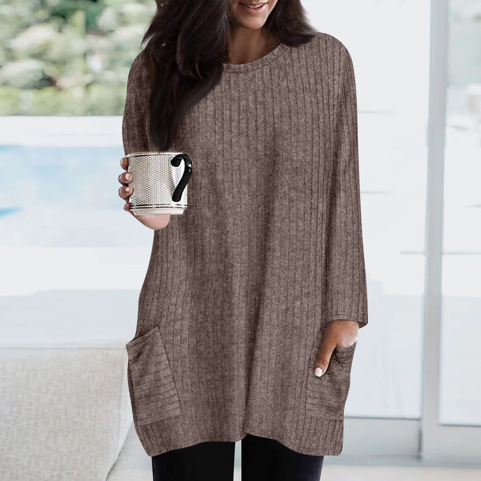 Long Sleeve Shirts for Women Long Sweaters with Pockets Tunic Tops ...