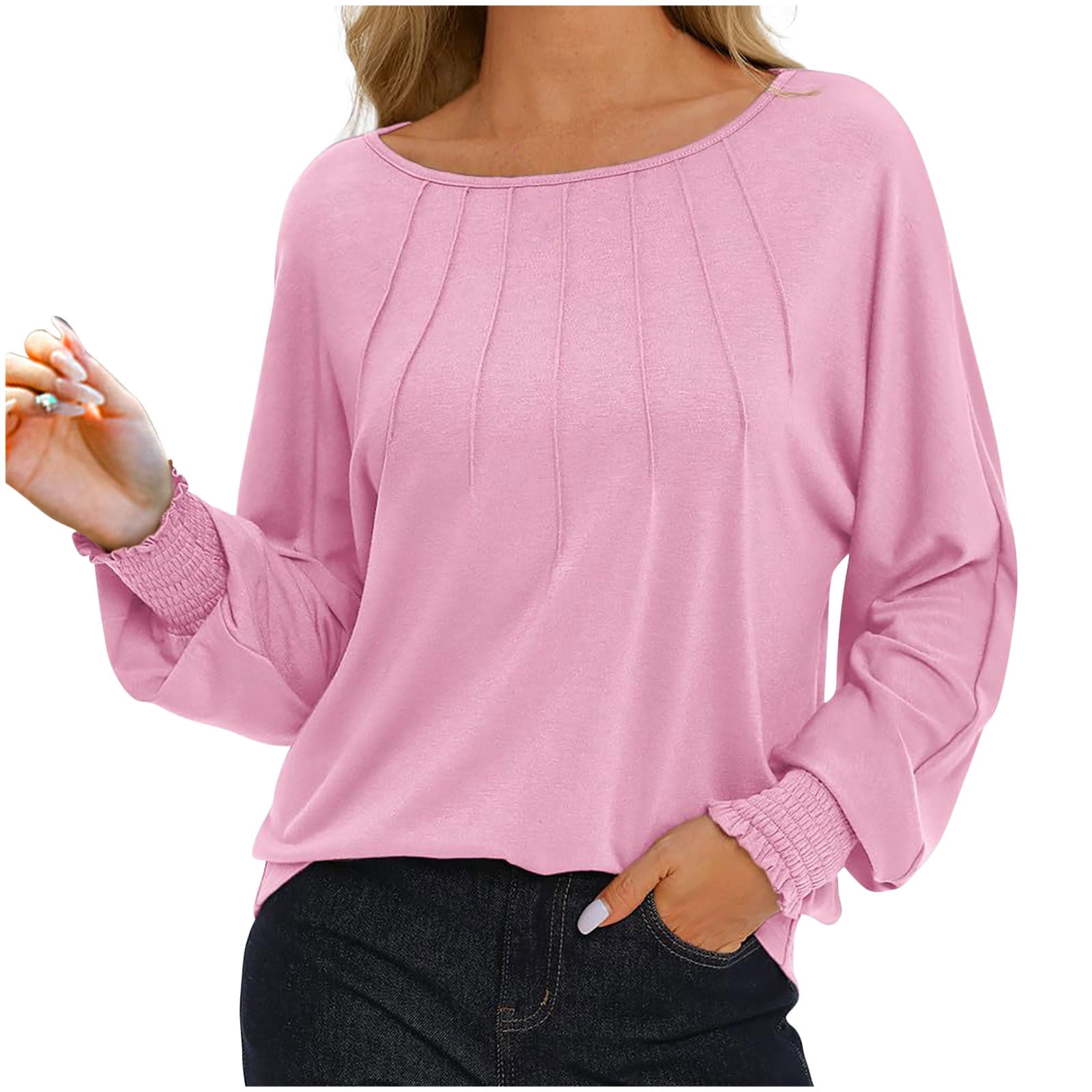 Long Sleeve Shirts for Women Plus Size Casual Pleated Tunic Tops Fall ...