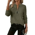 Long Sleeve Shirts for Women, Sweaters for Women Solid Color Ribbed Zip ...