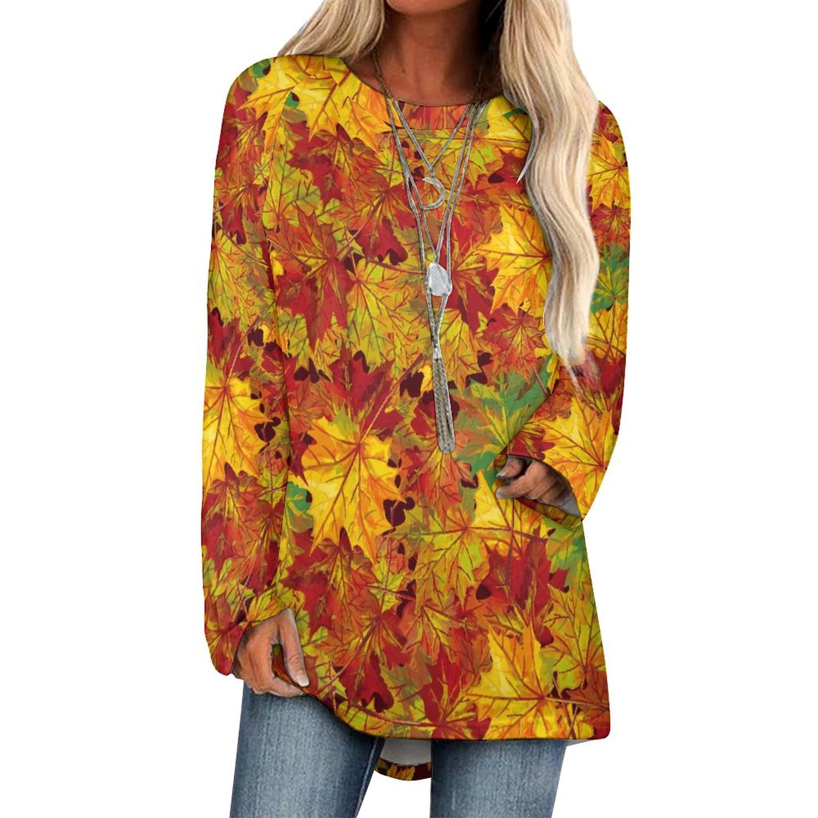 Long Sleeve Shirts for Women Vintage Maple Leaf Autumn Loose T Shirts ...
