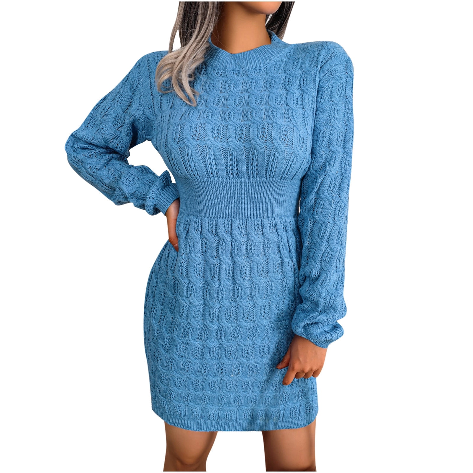 Long Sleeve Sweater Dress for Women Solid Color High Waist Knitted ...