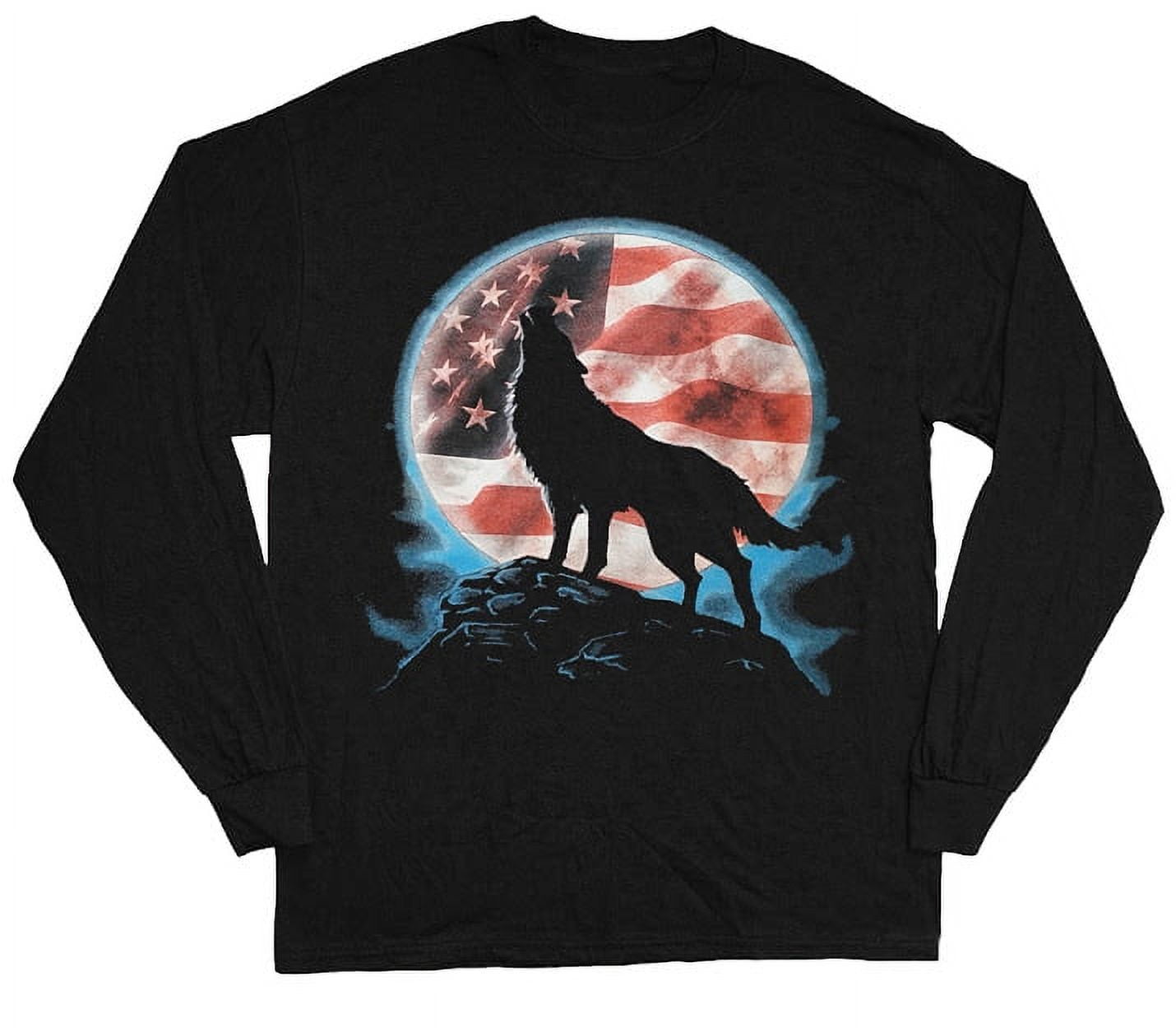 Long Sleeve T-shirts Mens Graphic Tees Howling Wolf Moon - Walmart.com