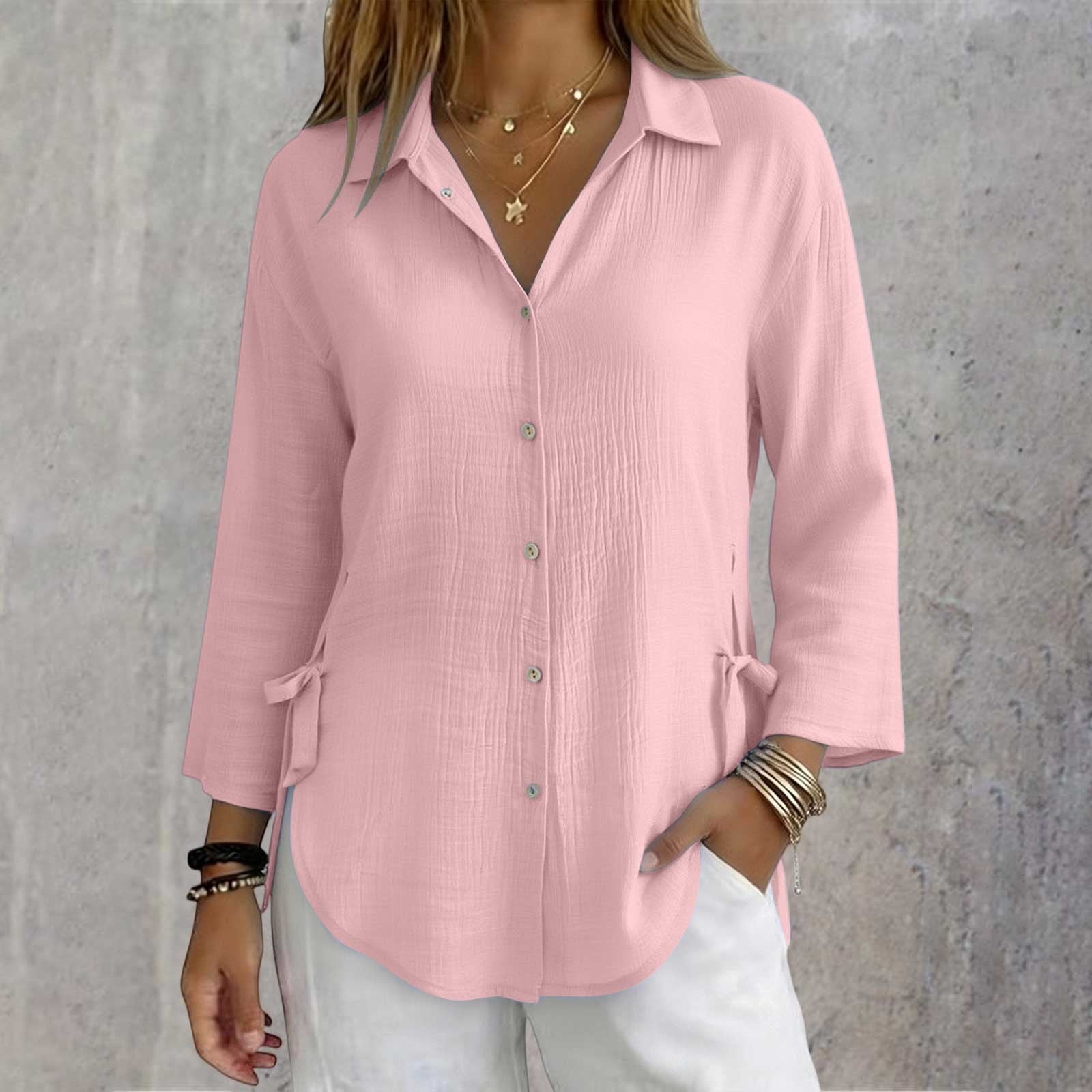 Long Sleeve Tops JIANLAI - 2026 Summer Gauze Shirts Button Down V Neck ...