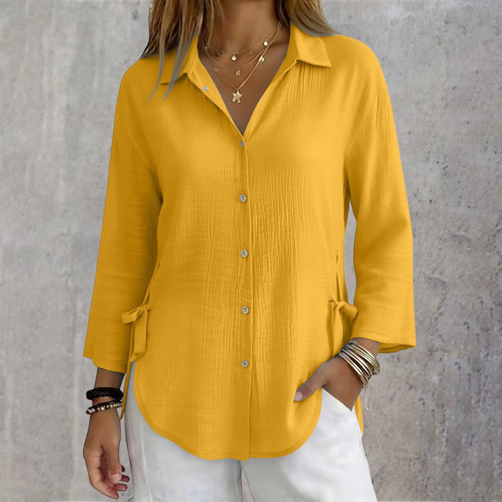 Long Sleeve Tops JIANLAI - 2026 Summer Gauze Shirts Button Down V Neck ...