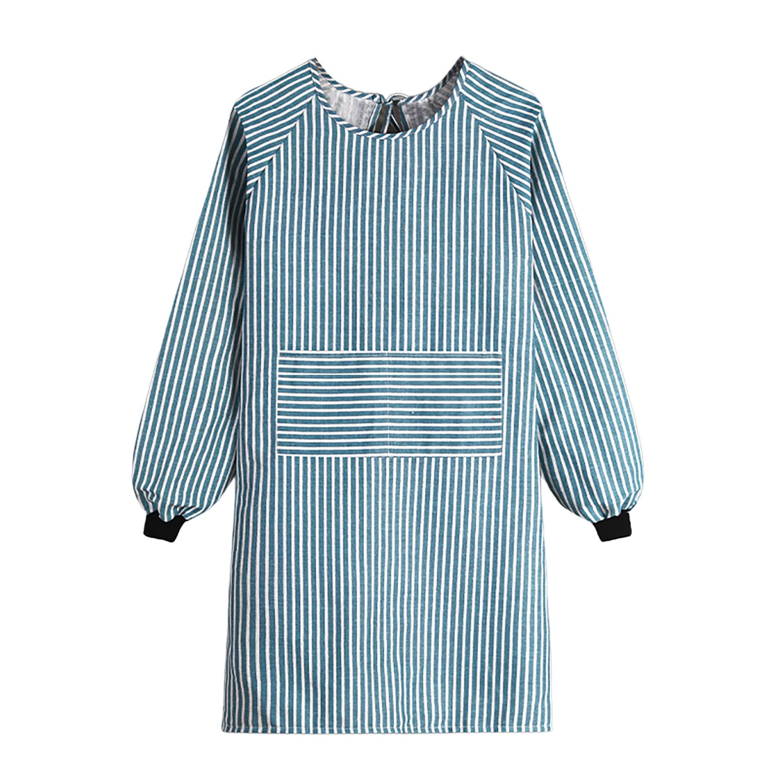 Long-Sleeved Cotton and Linen Apron Kitchen Household Coverall Blue ...