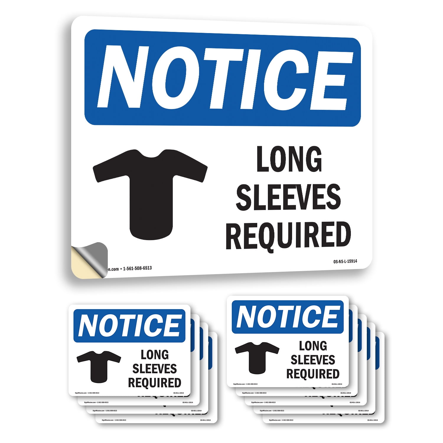 Long Sleeves Required OSHA Notice Vinyl Decal Label 24 Inch x 18 Inch ...