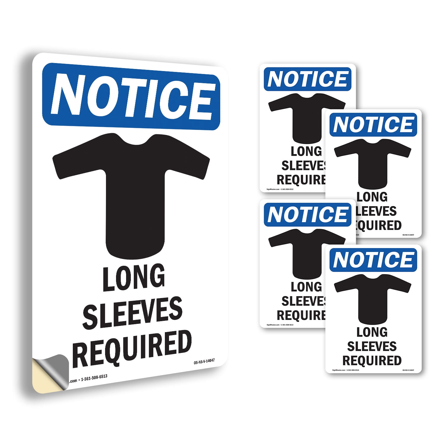 Long Sleeves Required With Symbol OSHA Notice Vinyl Decal Label 24 Inch ...