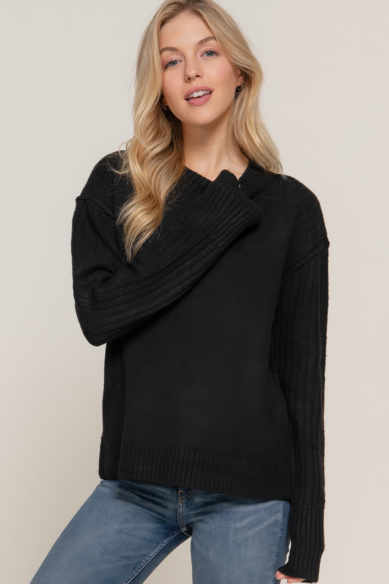 Long Slv Mock Neck Raised Seam Sweater - Walmart.com