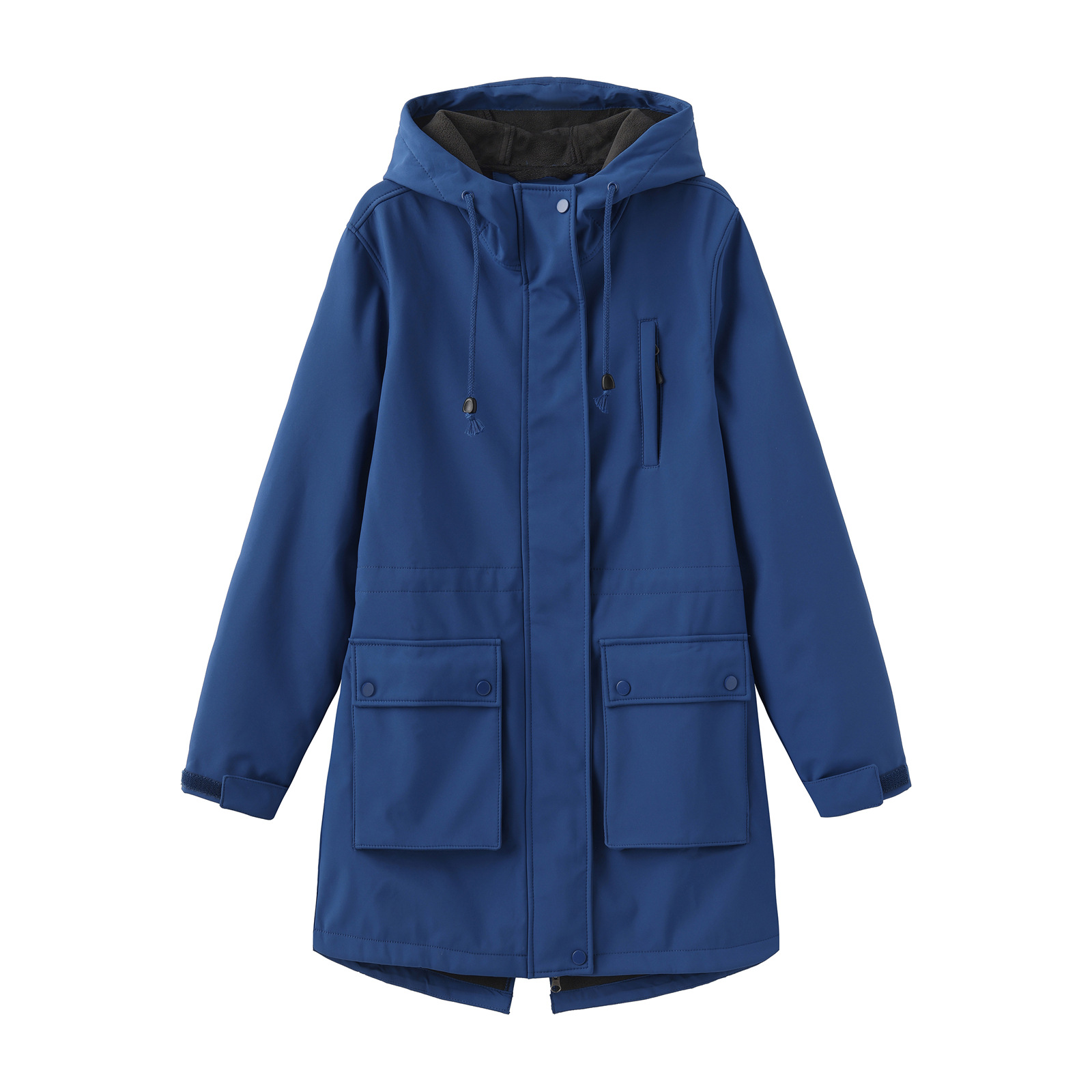 Long Solid Color Women's Jacket, Long Sleeve Zip Up Coat with Stand ...