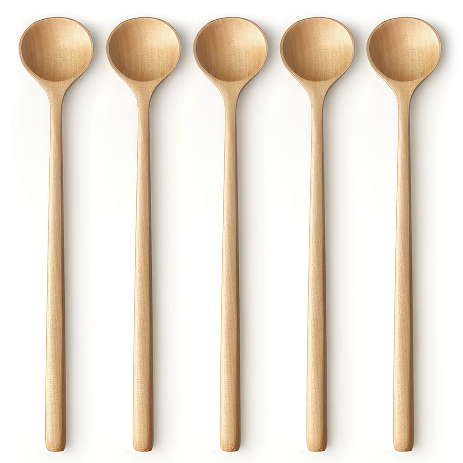 Long Spoons Wooden, 5 Pieces Korean Style 10.9 inches 100% Natural Wood ...