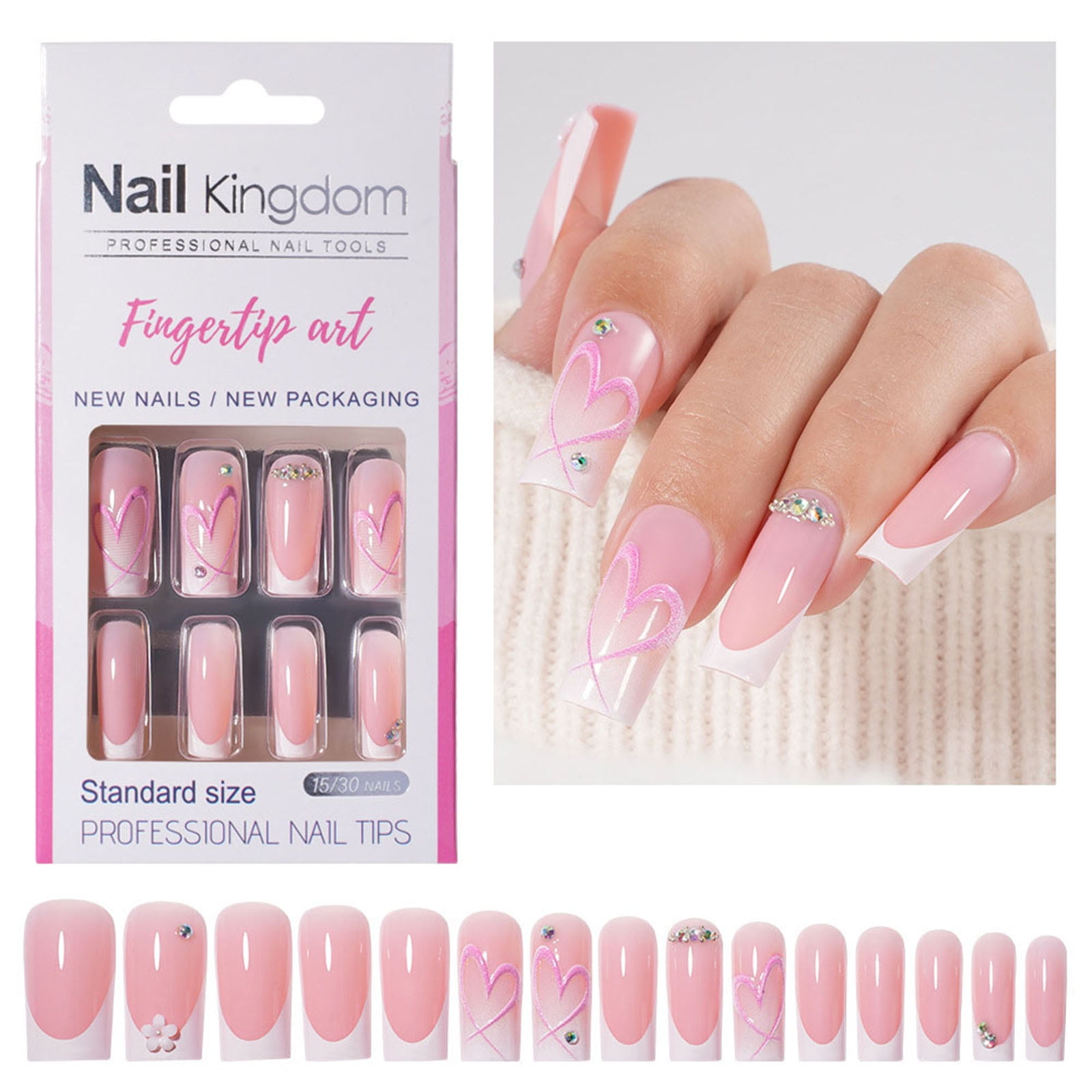 Long Square French Tip Glossy Acrylic False Nails Artificial Nails ...
