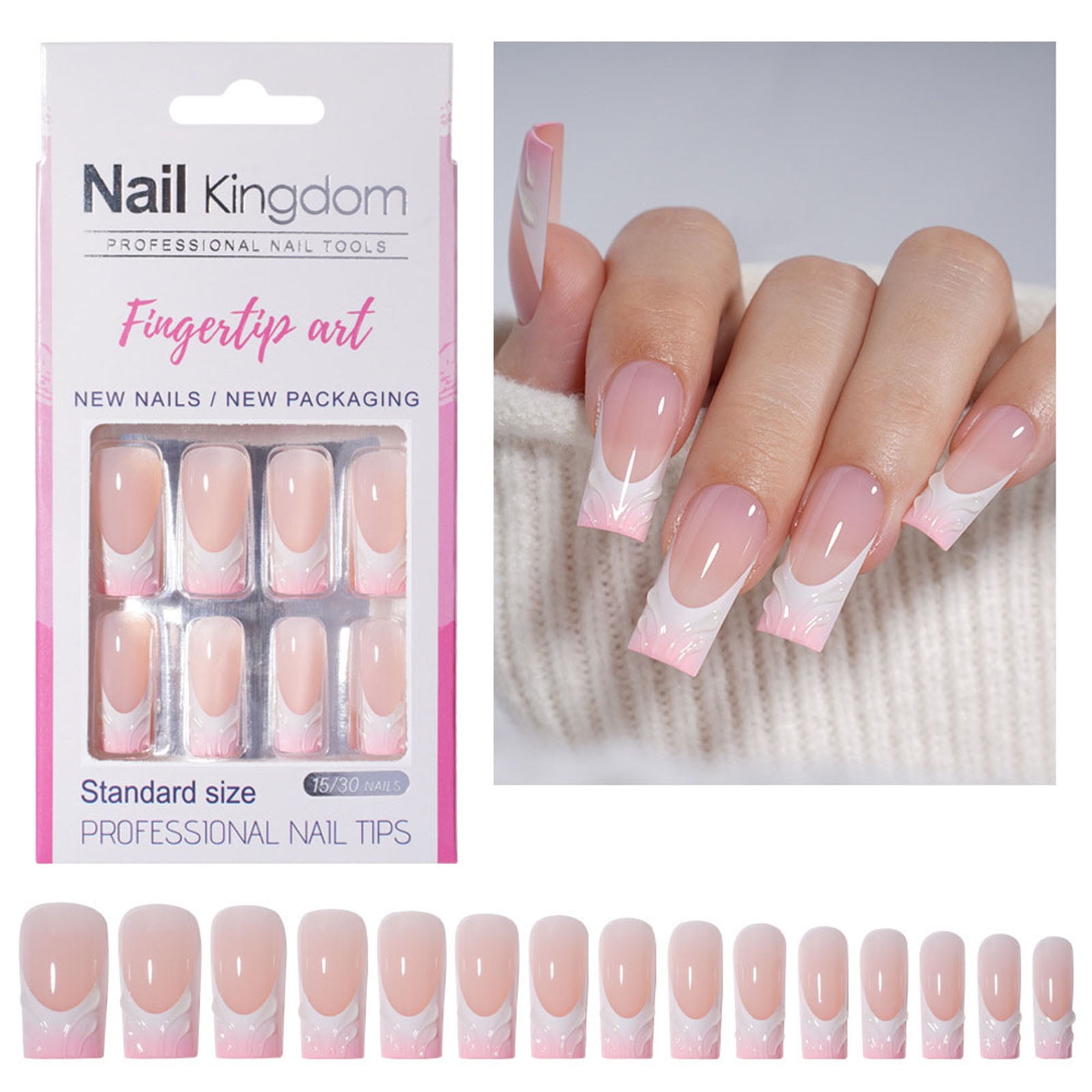 Laikoutd 30pcs Long Square French Tip Press On Nails Glossy Acrylic ...